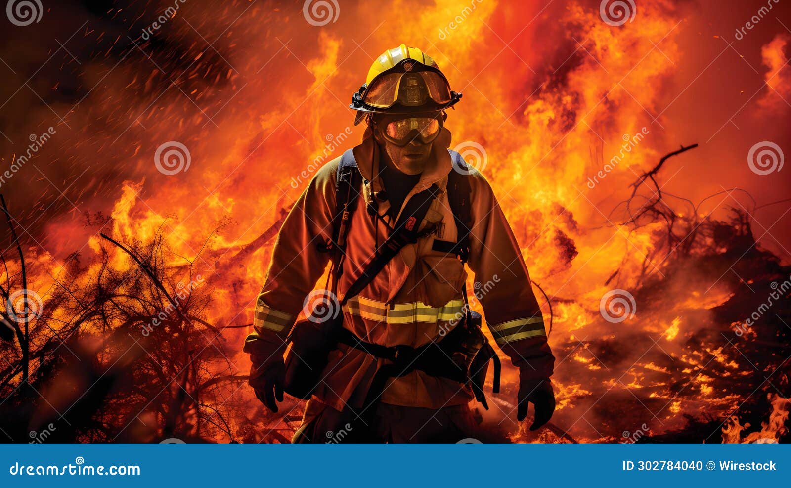 A Heroic Fireman Standing Courageously in the Midst of a Blazing ...