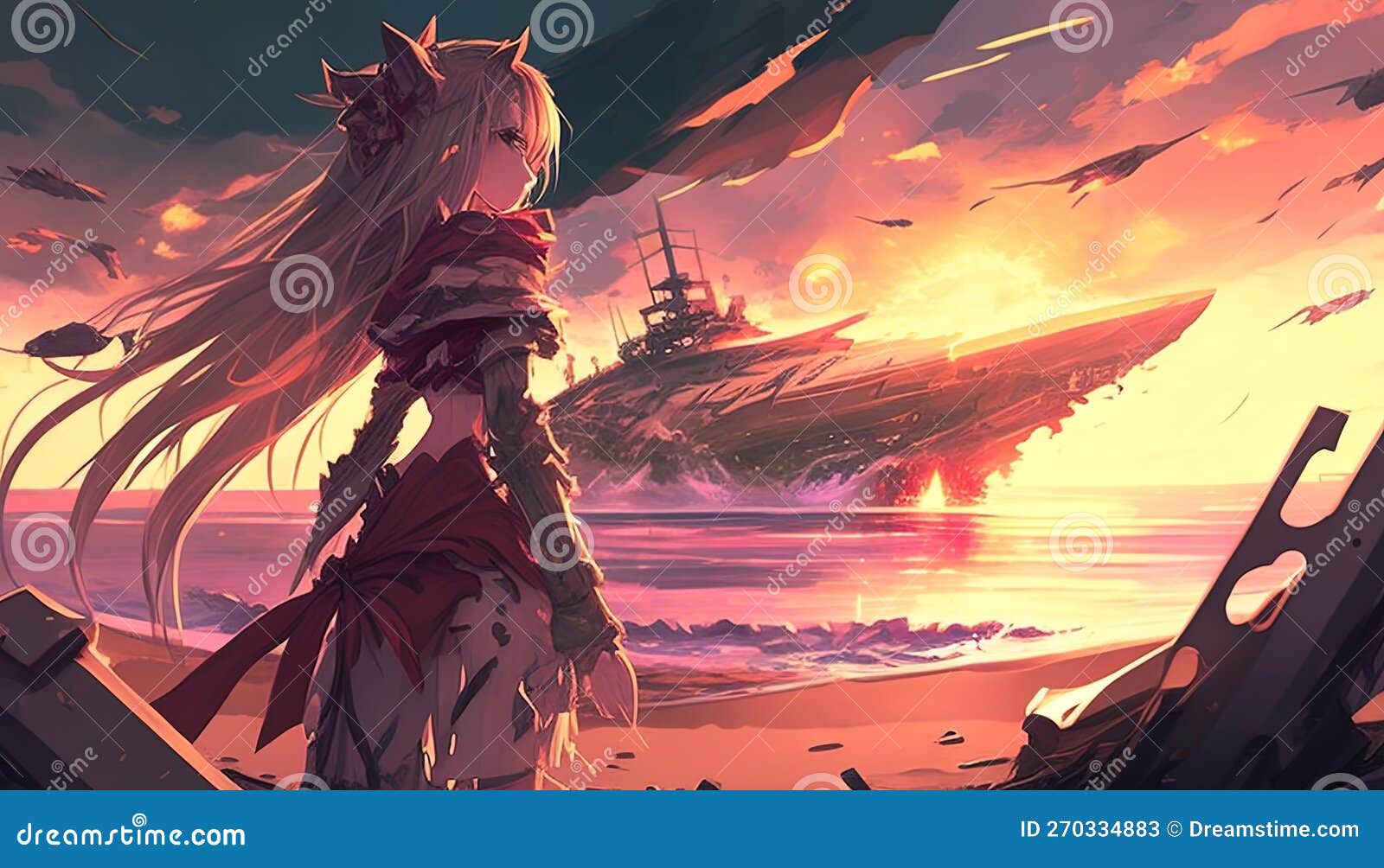 Lone Warrior In Foggy Landscape With Ancient Japanese Castle Stock ...