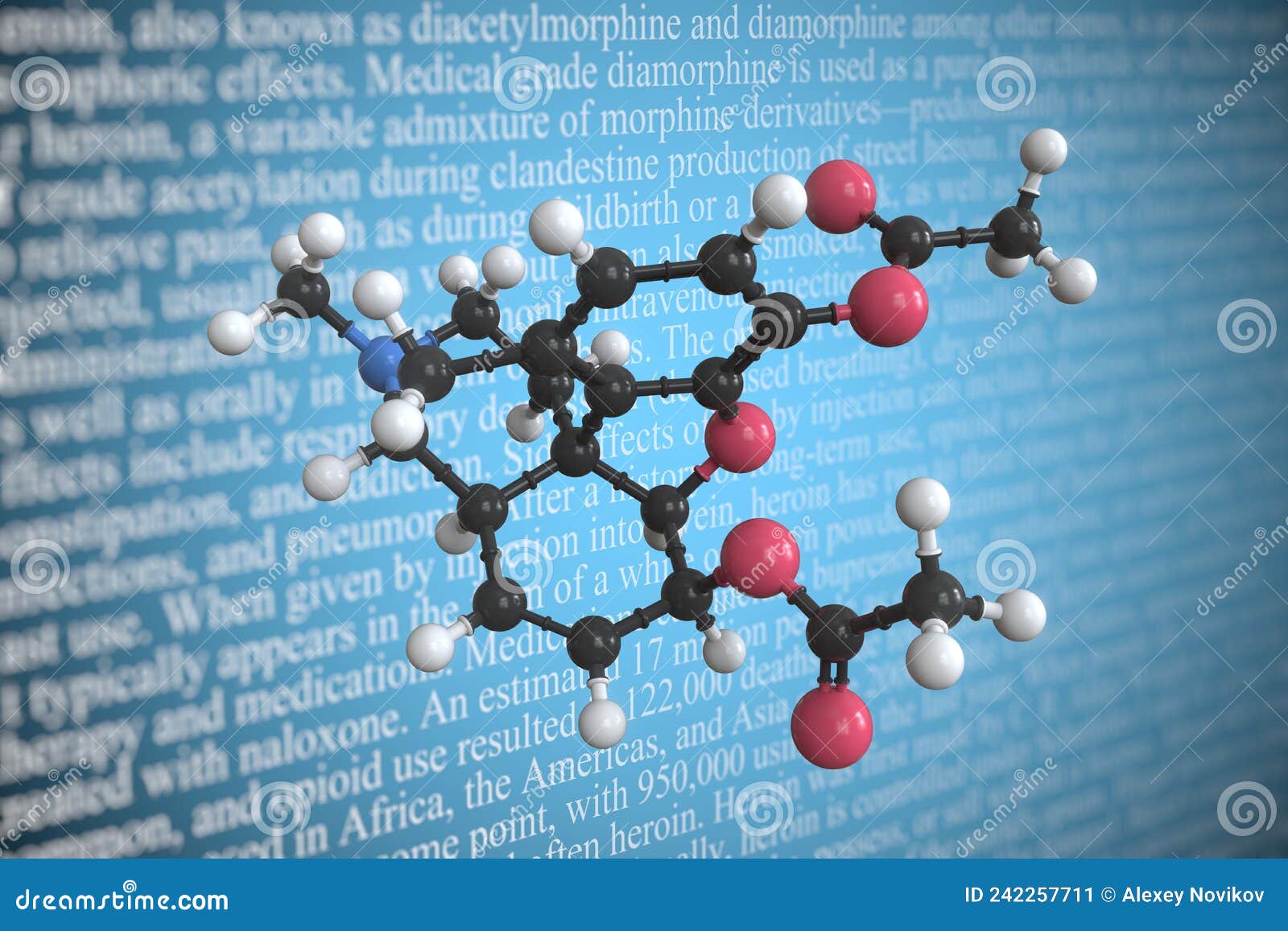 Heroin Scientific Molecular Model, 3D Rendering Stock Illustration ...