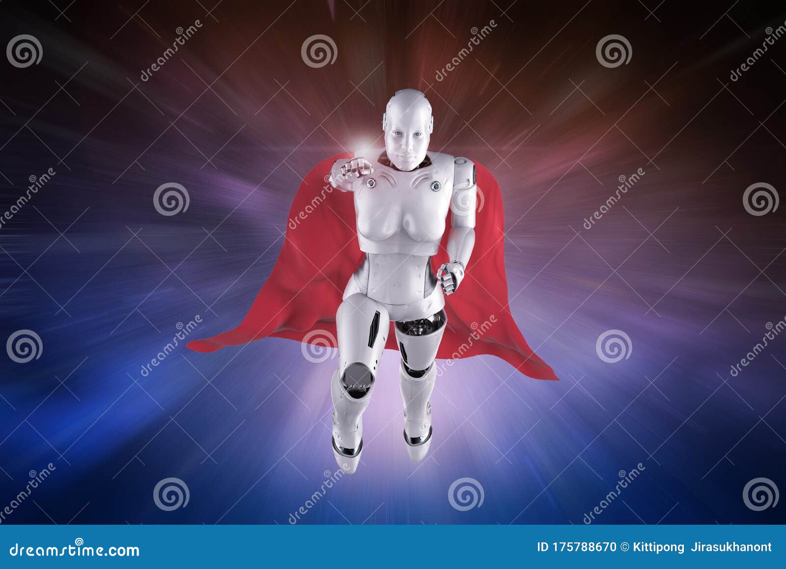 Heroine Cyborg With Red Cloak Royalty-Free Stock Image | CartoonDealer ...