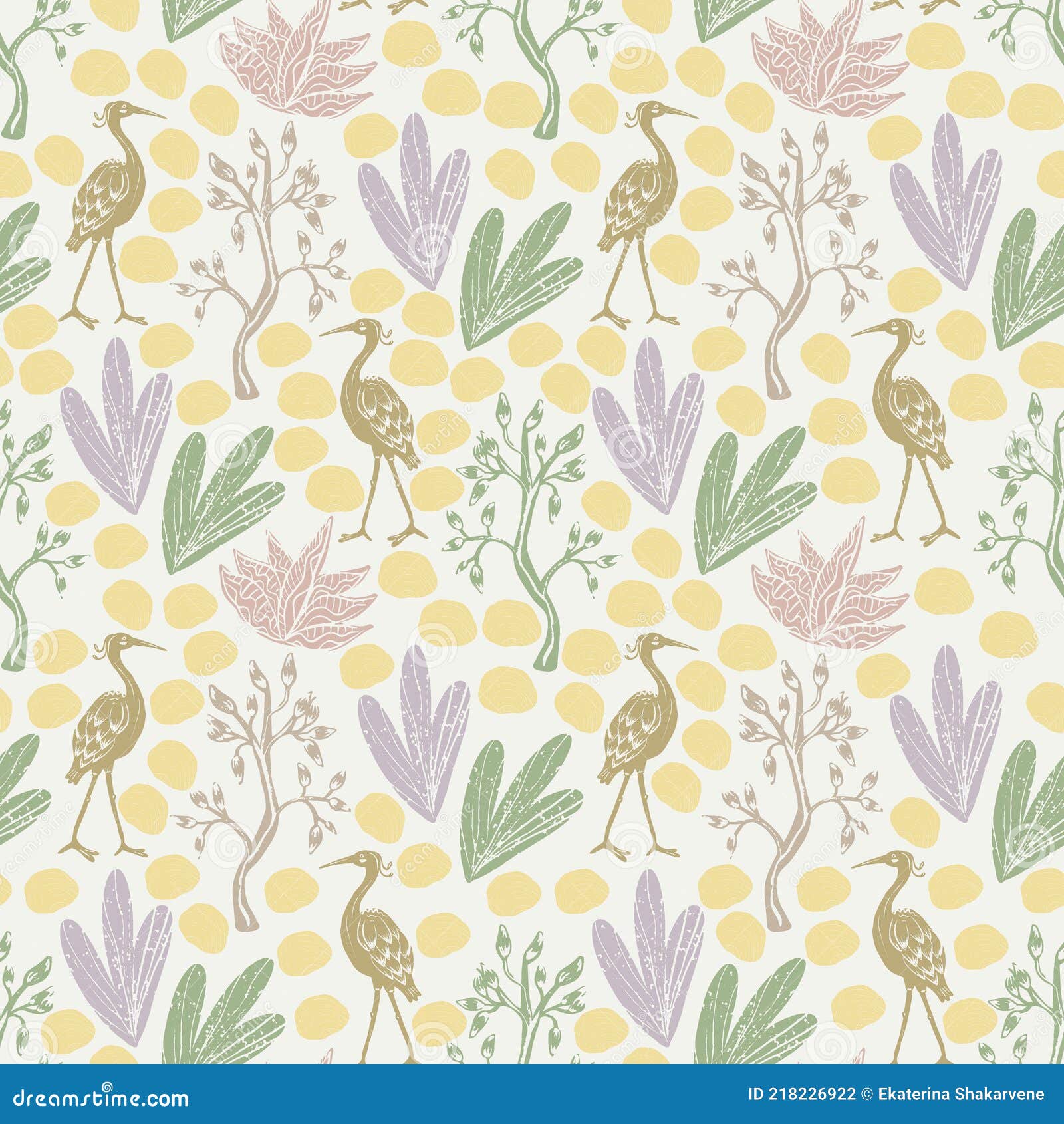 Heron Bird Seamless Pattern Design, Floral Pattern Stock Vector ...