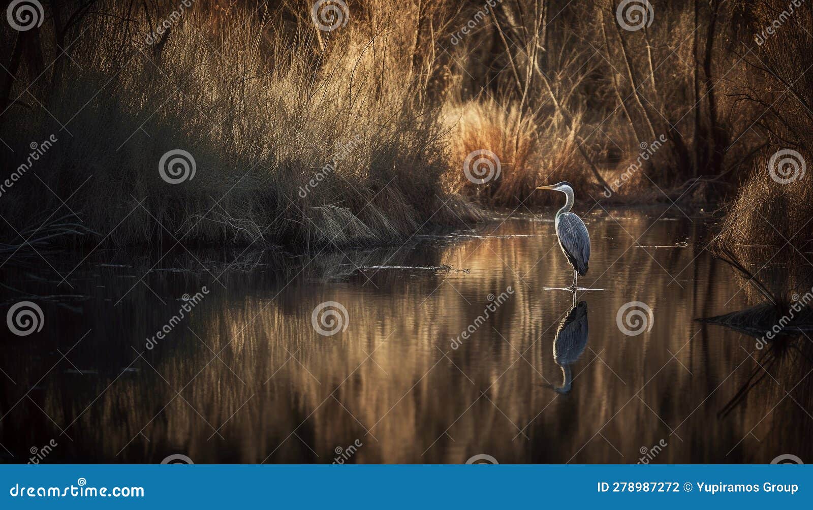 A Heron Family Wading in the Swamp at Sunset Generated by AI Stock ...