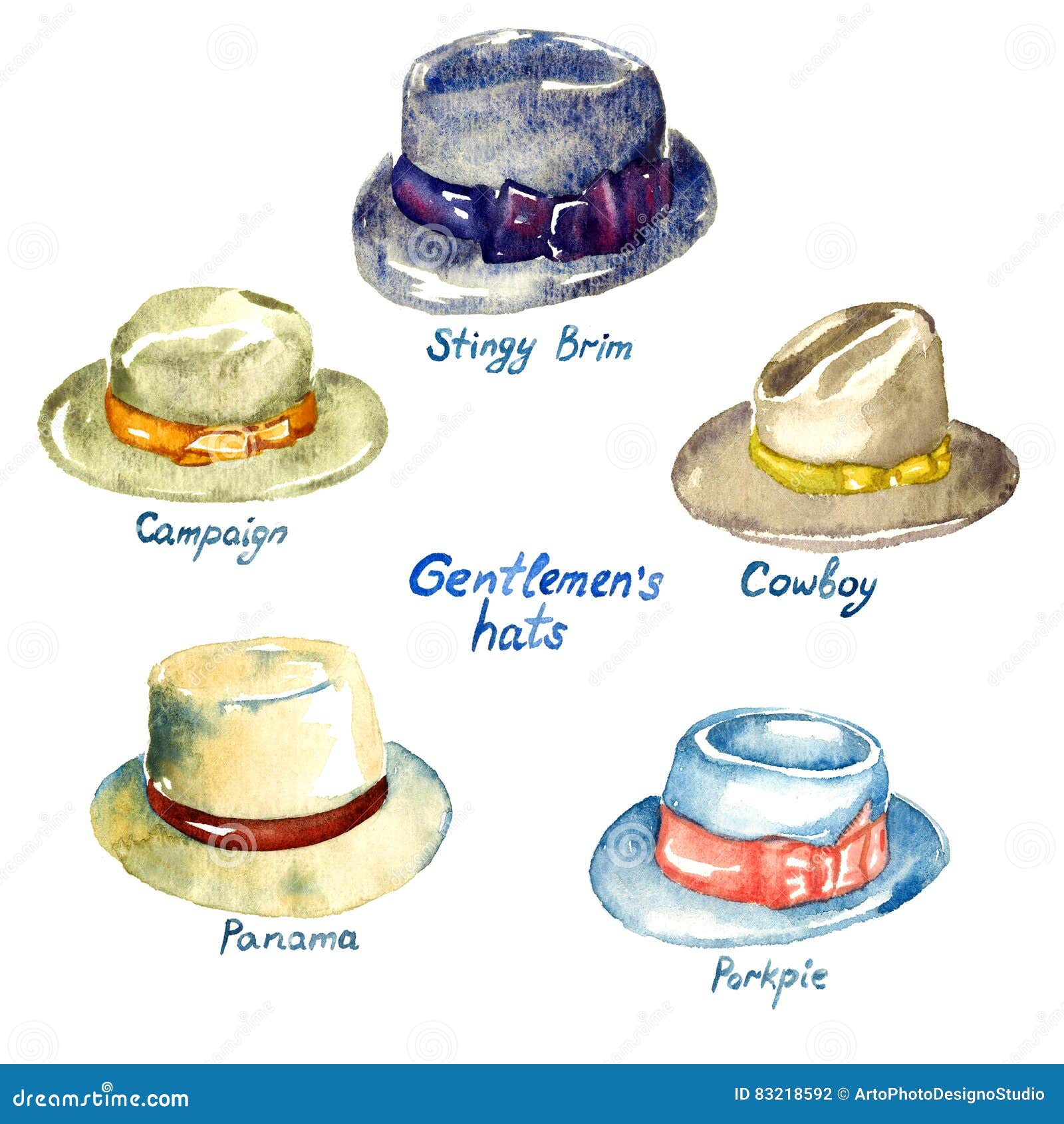 Herren ` s Hutarten stock abbildung. Illustration von abbildung - 83218592