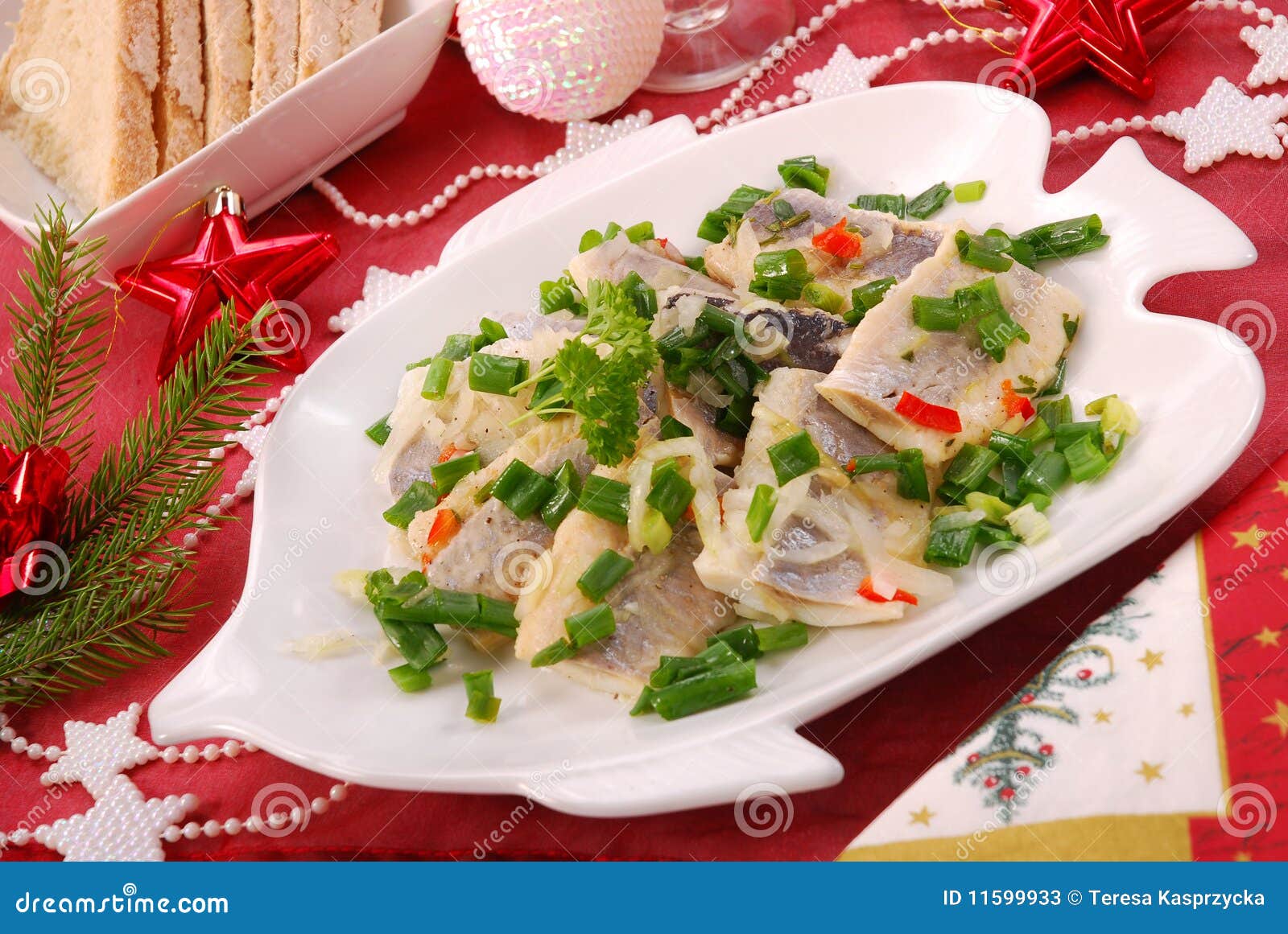 Herring in Oils with Chive and Onion for Christmas Stock Image - Image ...