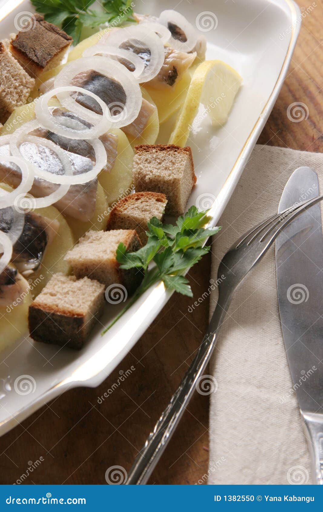 Herring with potatoes. stock photo. Image of onions, salted - 1382550