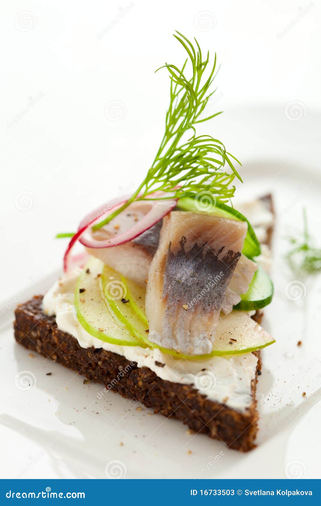 Herring Sandwich Traditional Danish Smorrebrod On Cutting Boar Royalty ...