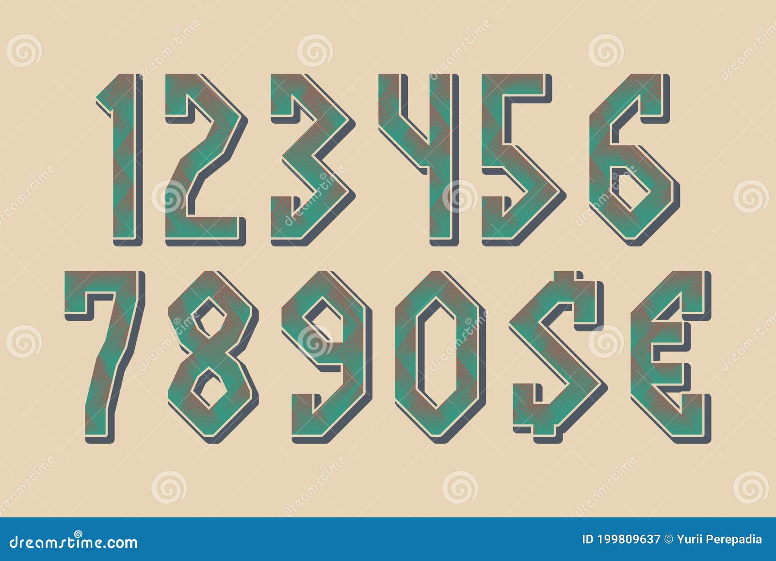 Herringbone Pattern Numbers with Currency Signs in Exotic Style Stock ...