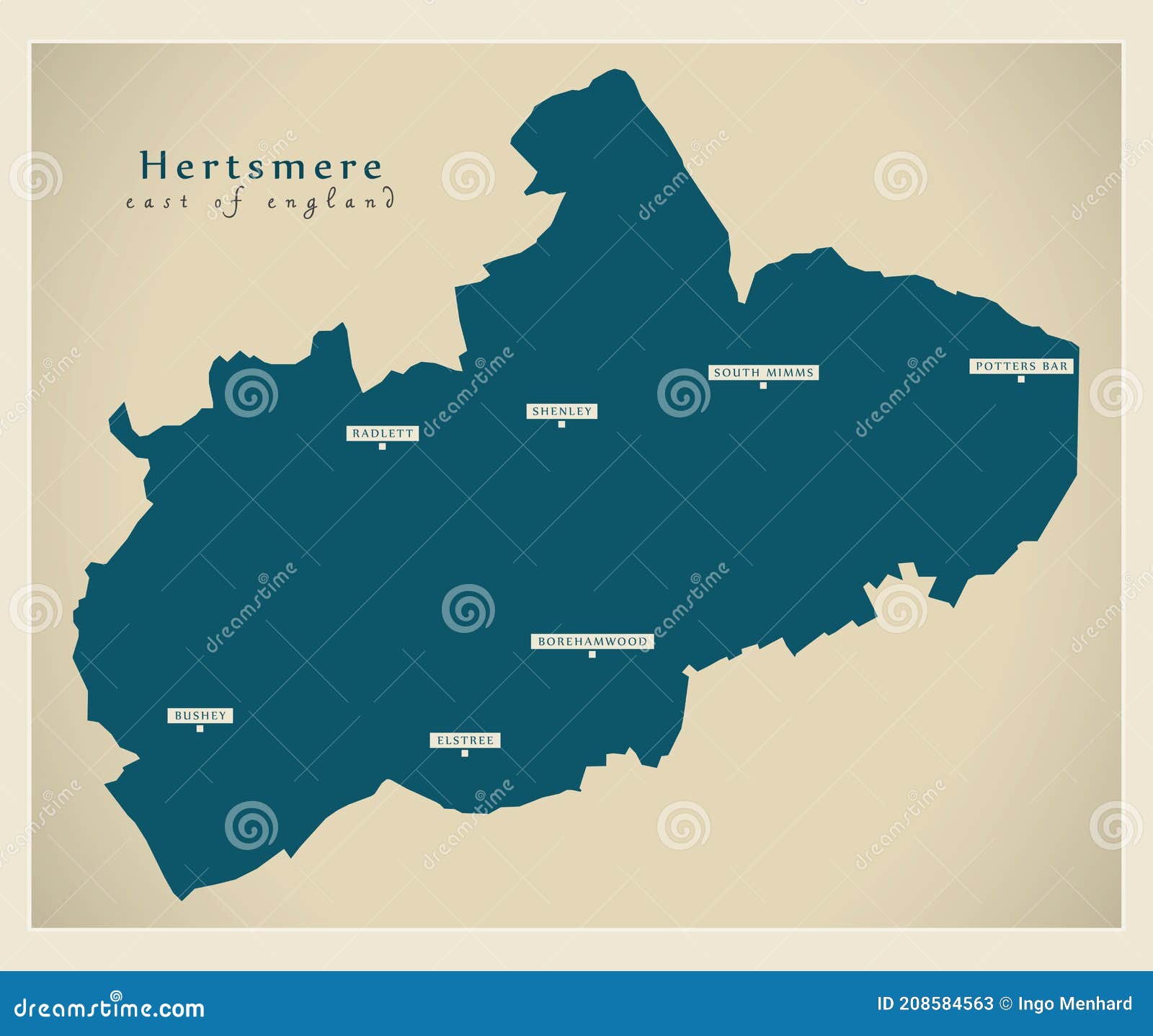 Hertsmere District Map - England UK Stock Vector - Illustration of ...