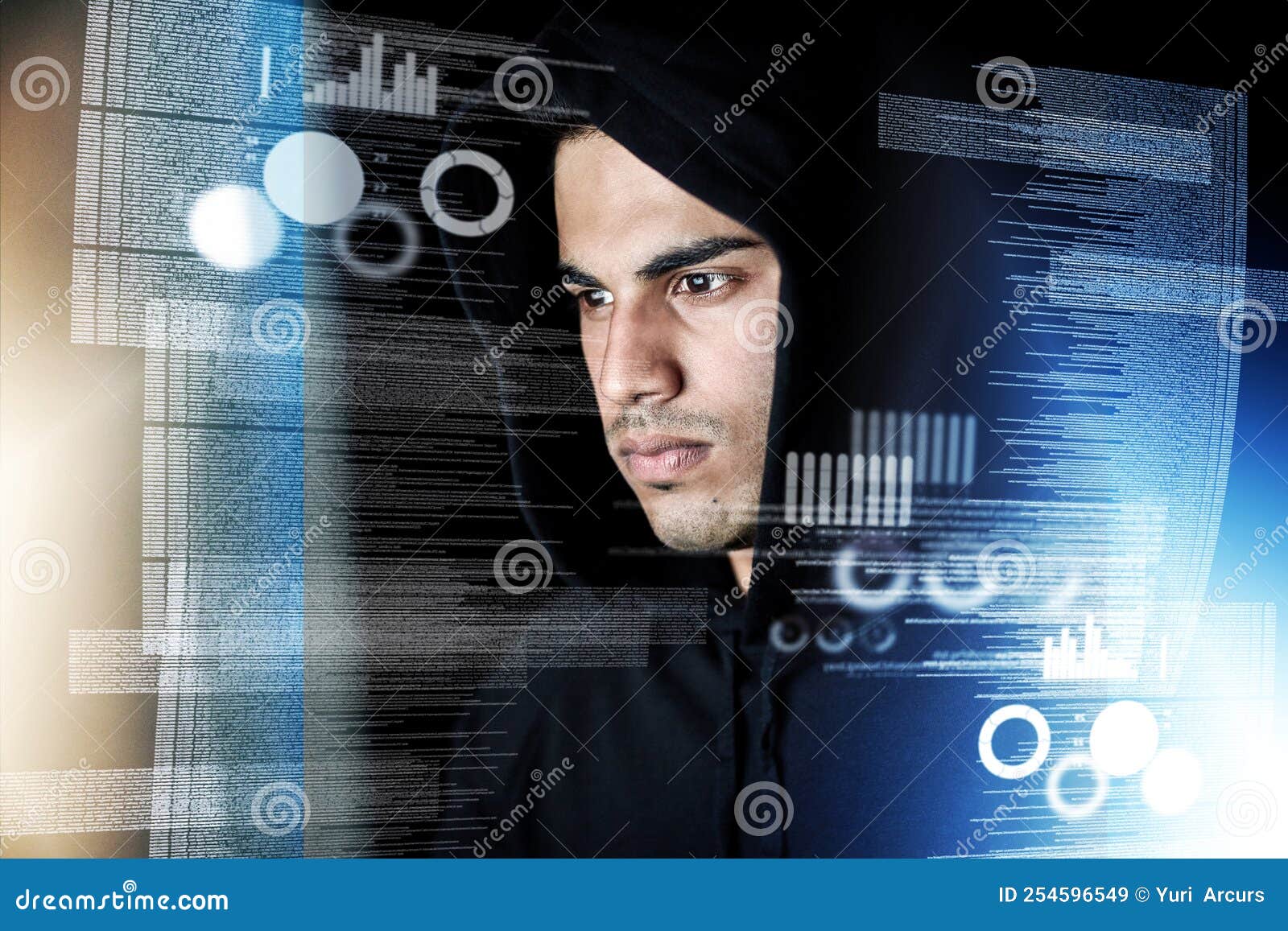 Hes the Code Master. a Young Hacker Cracking a Computer Code in the Dark. Stock Image - Image of ...