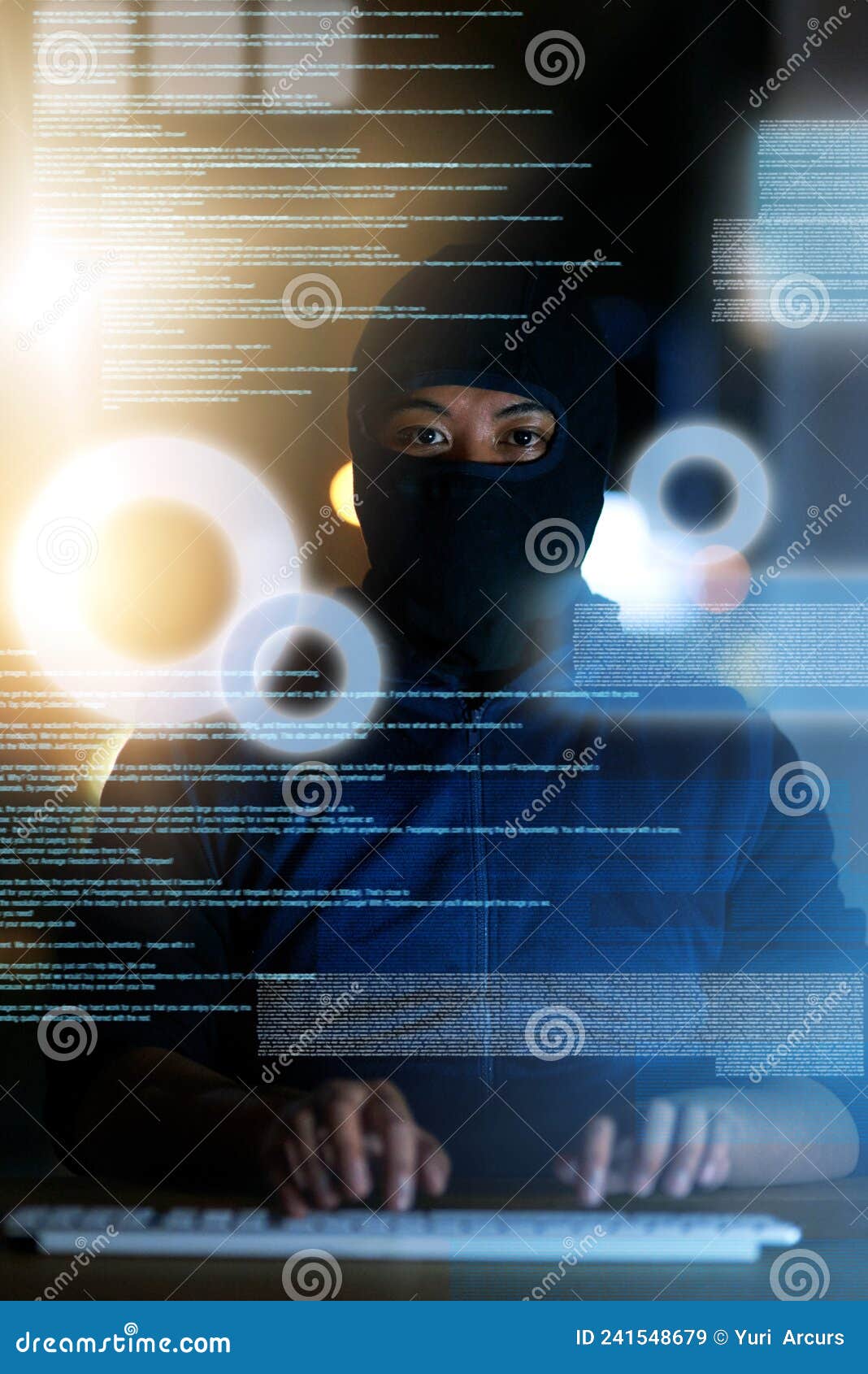 Hes Got Access To it All. Shot of a Hacker Cracking a Computer Code in the Dark. Stock Image ...
