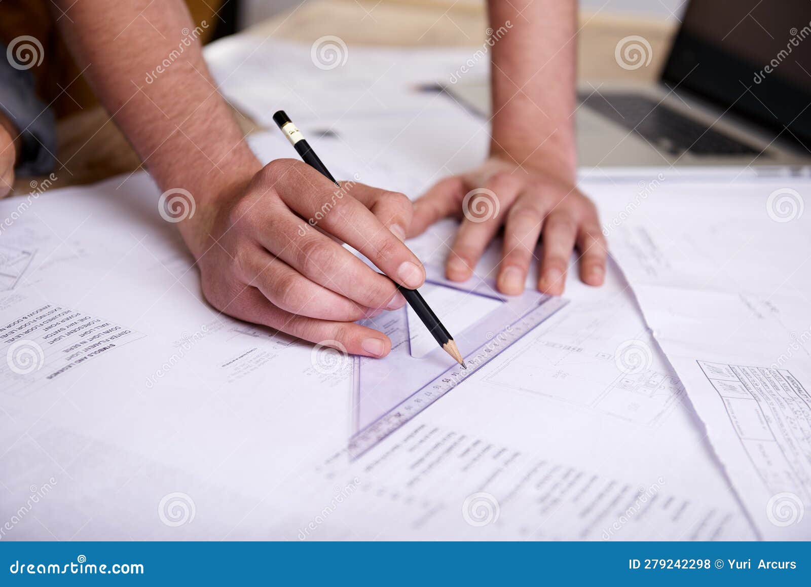 Hes a Skilled Draftsman. a Draftsman Drawing Up Building Plans Using a ...