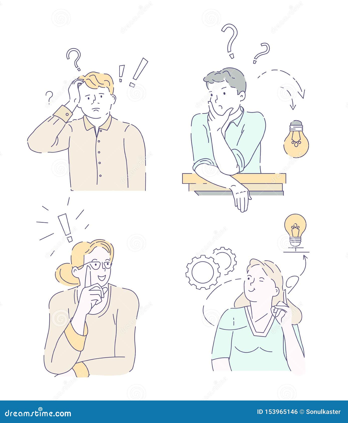 Hesitation or Doubts Men and Women Question or Idea Isolated Characters ...