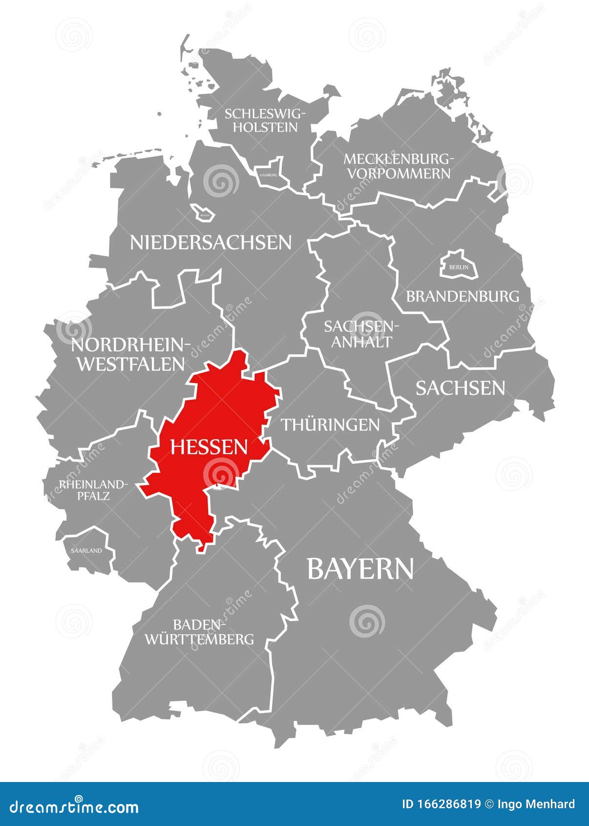 Hesse Administrative And Political Map With Flag In German Language ...