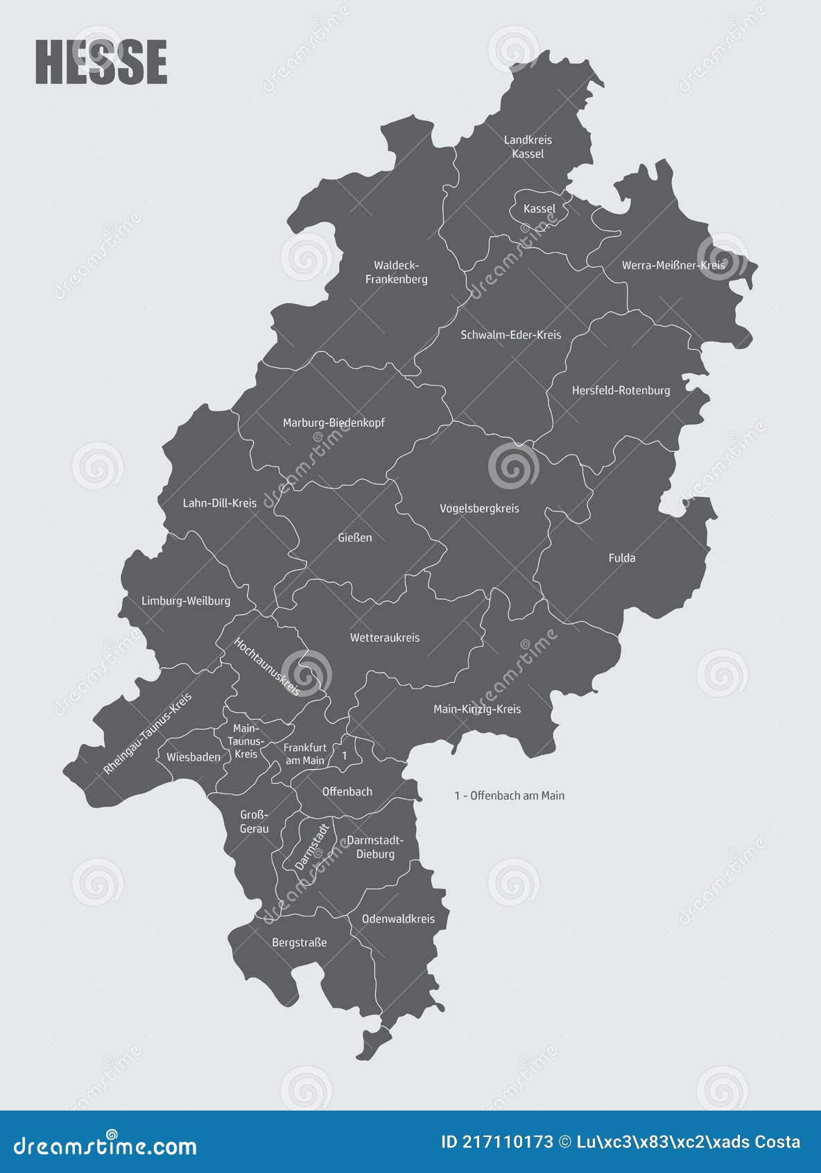 Hesse Administrative And Political Map With Flag In German Language ...