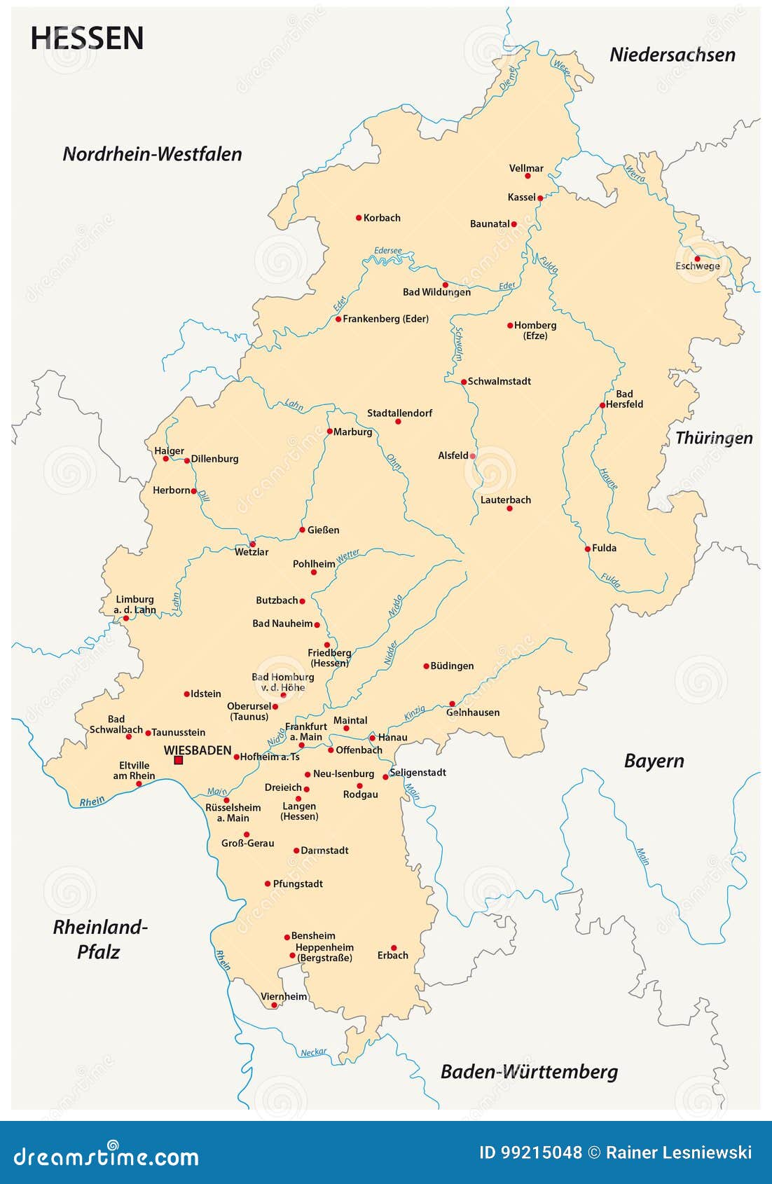Hesse Administrative And Political Map With Flag In German Language ...
