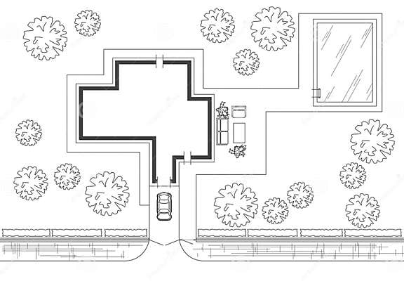 Het Architecturale Individuele Huis Van Het Schets Algemene Plan Vector ...