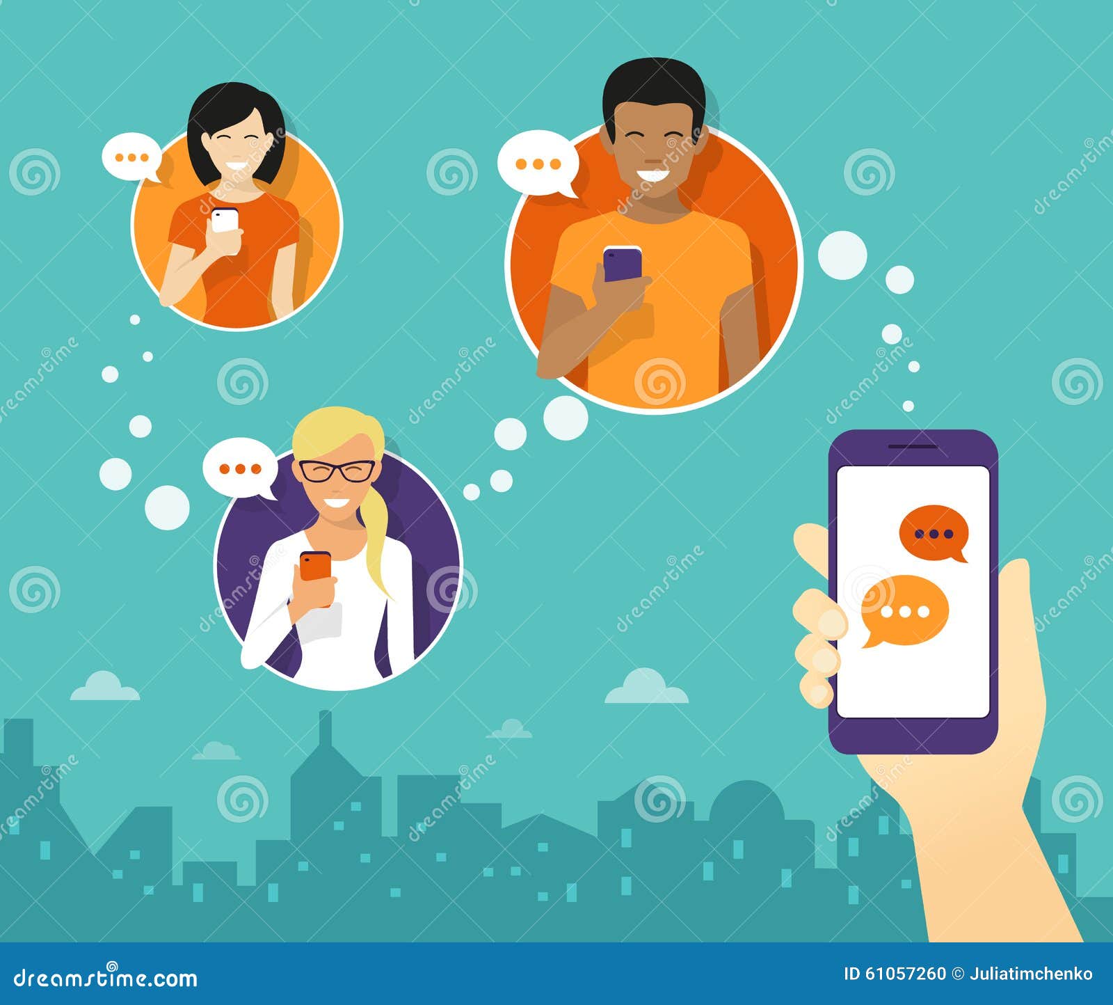 Het Babbelen Met Vrienden Via Boodschapper App Vector Illustratie ...