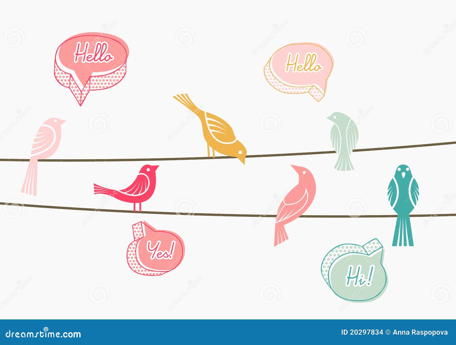Het Babbelen Vogels Op Draden Vector Illustratie - Illustration of ...