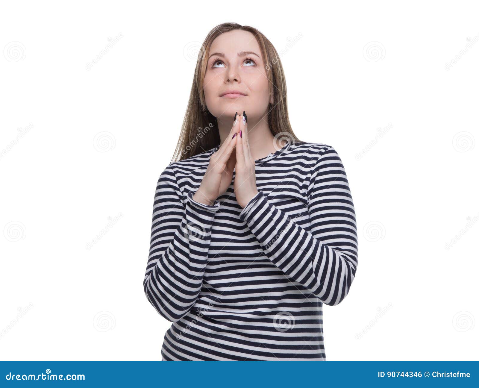 Het Bedelen Van Jonge Vrouw in Gestreepte Kleding Stock Foto - Image of ...