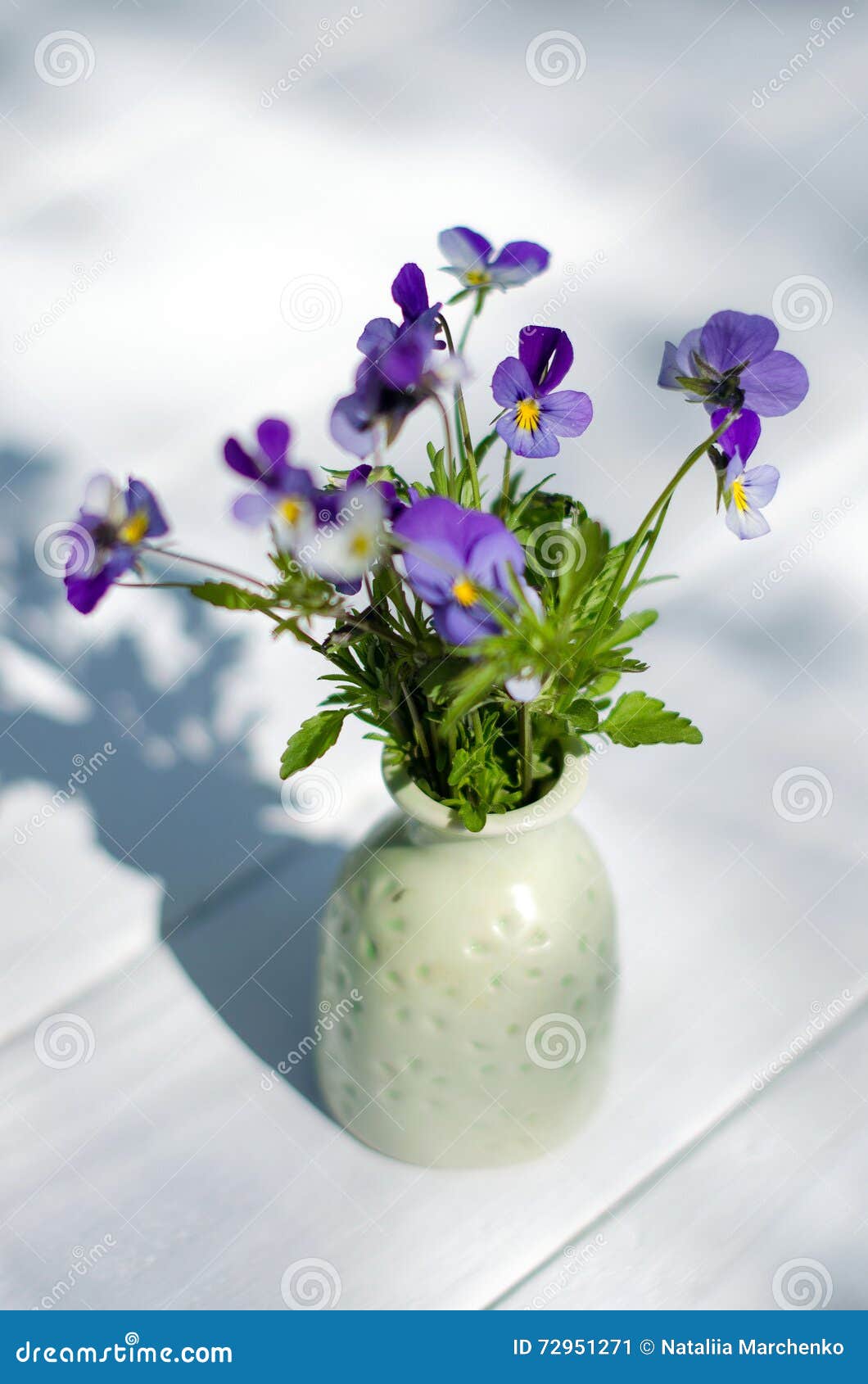 Het Boeket Van Viooltjes Op Een Witte Lijst Stock Afbeelding - Image of ...