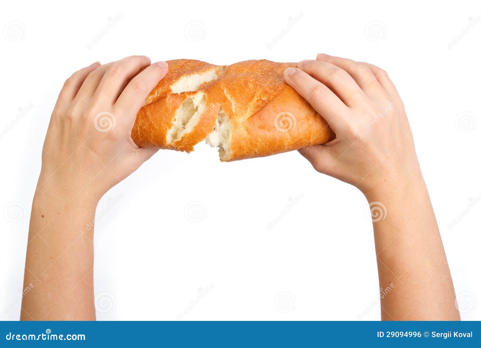 Het breken van brood stock foto. Image of bedrijf, broodje - 29094996