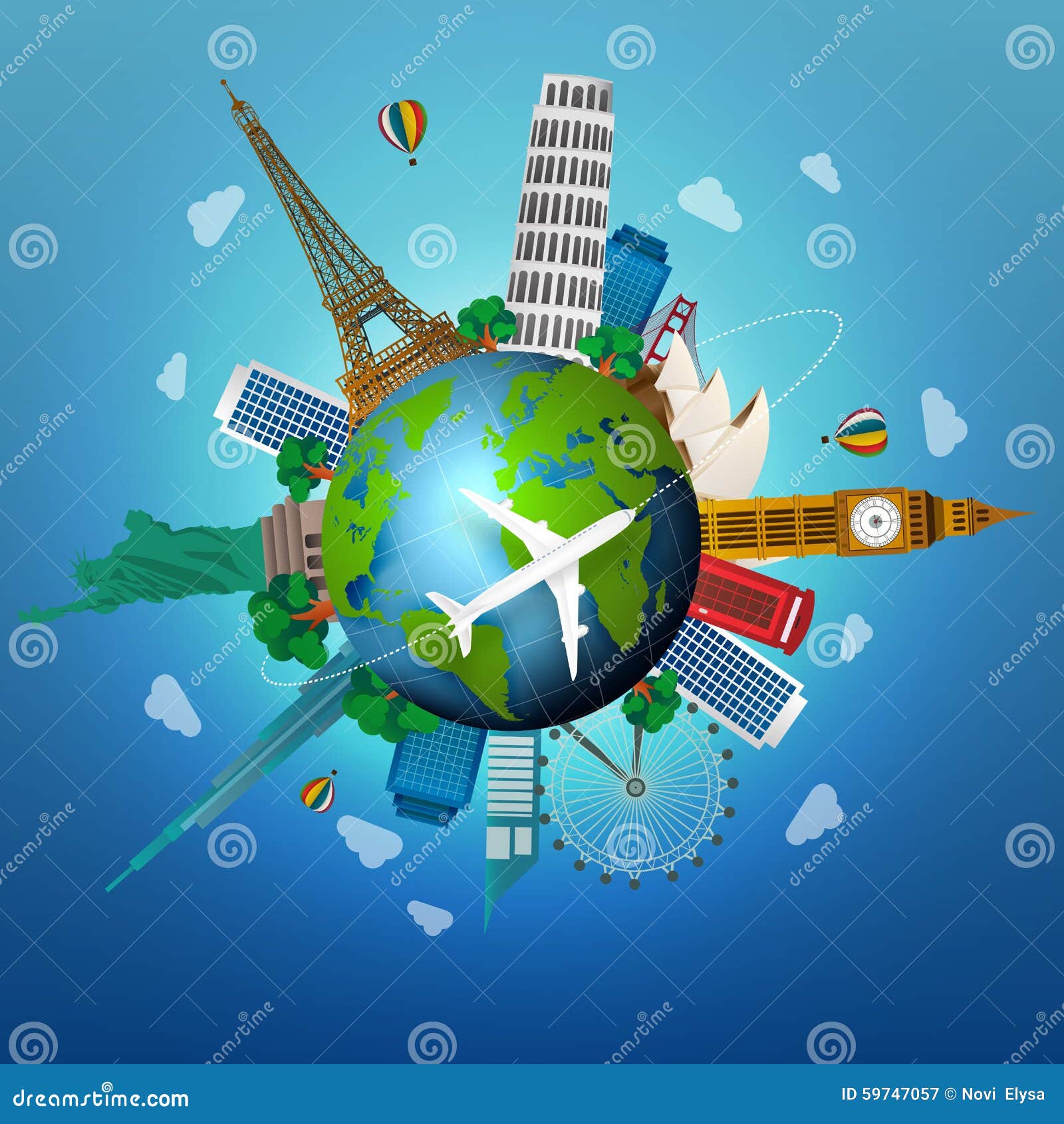 Het Concept Reis Beroemde Monumenten Van De Wereld Vector Illustratie ...