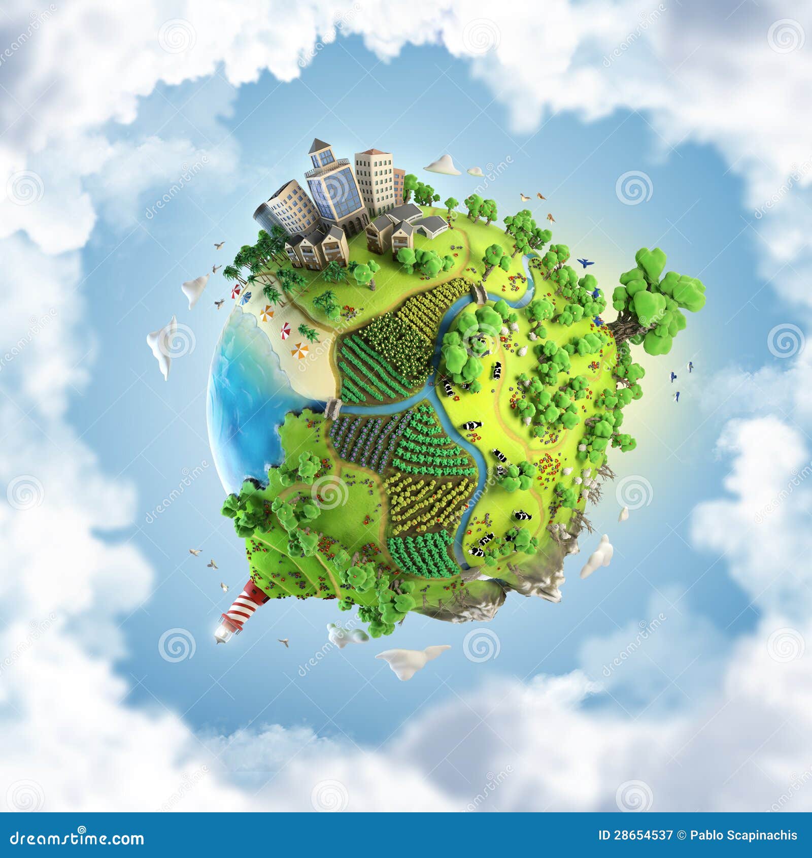 Het Concept Van De Bol Idyllische Groene Wereld Stock Illustratie ...