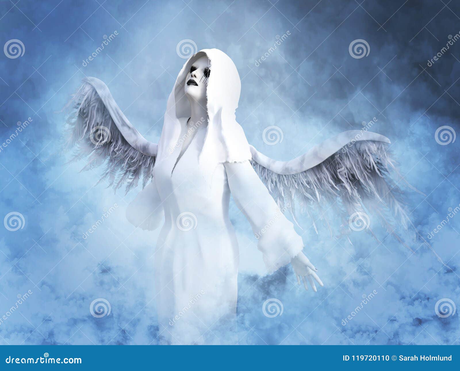 Het 3D Teruggeven Van Een Witte Engel in Hemel Stock Illustratie ...