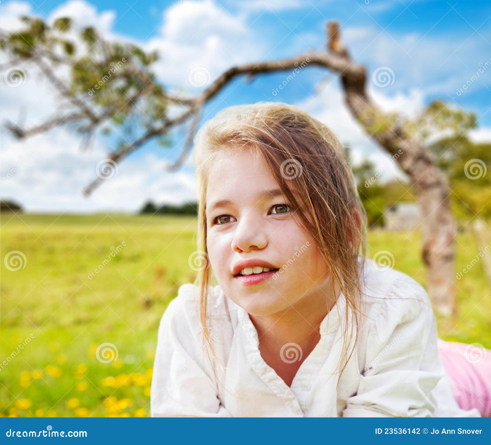 Het Dagdromen Van Het Meisje Op Een Gebied Stock Foto - Image of ...