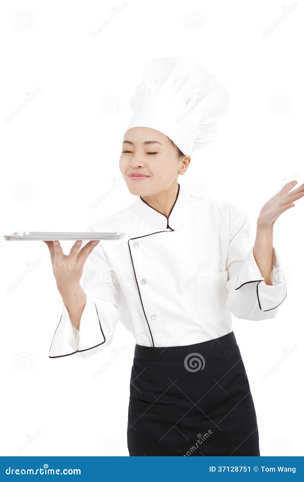 Het Dienblad Van De Chef-kokholding En Het Ruiken Van Iets Stock ...