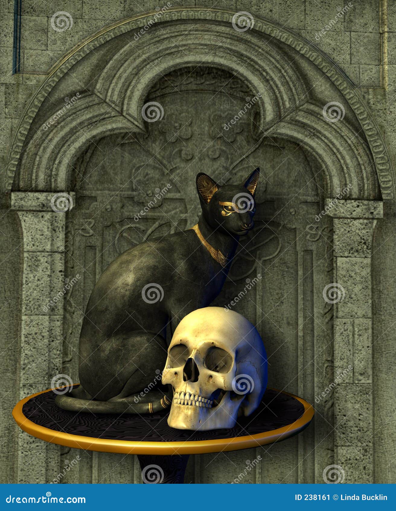 Het Egyptische Standbeeld Van De Kat Met Schedel Stock Illustratie ...