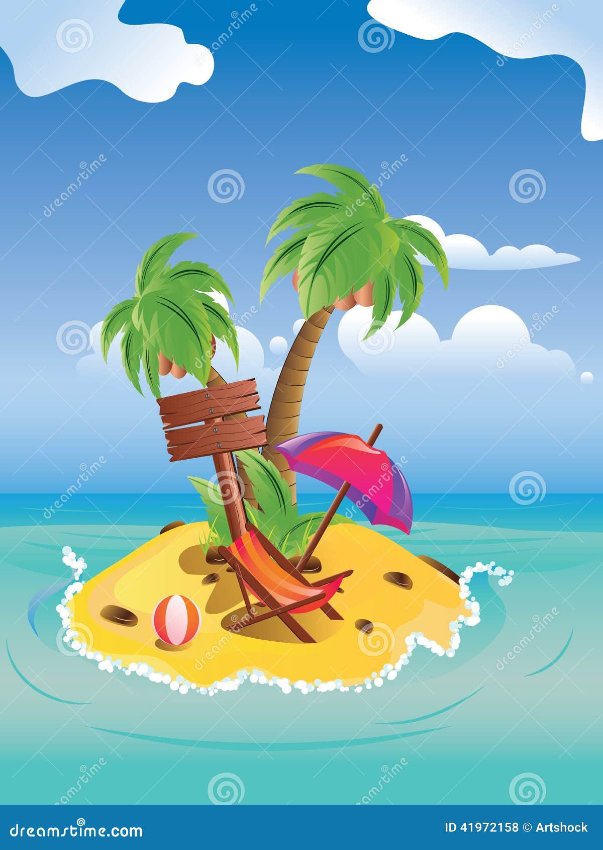 Het Eiland Van De Beeldverhaalpalm Vector Illustratie - Illustration of ...