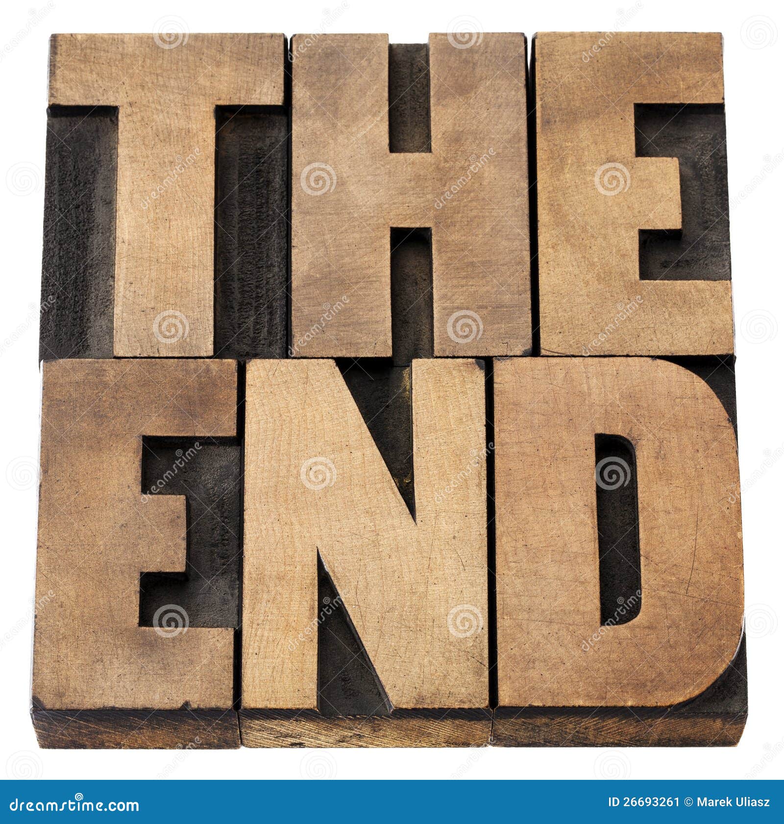 Het eind in houten type stock afbeelding. Image of bepaling - 26693261