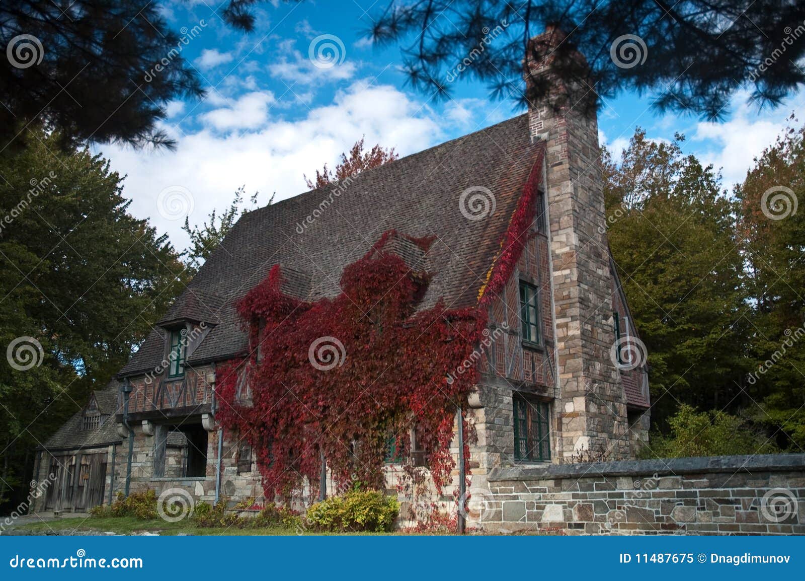 Het Engelse Buitenhuis Van De Steen in Klimop Stock Afbeelding - Image ...
