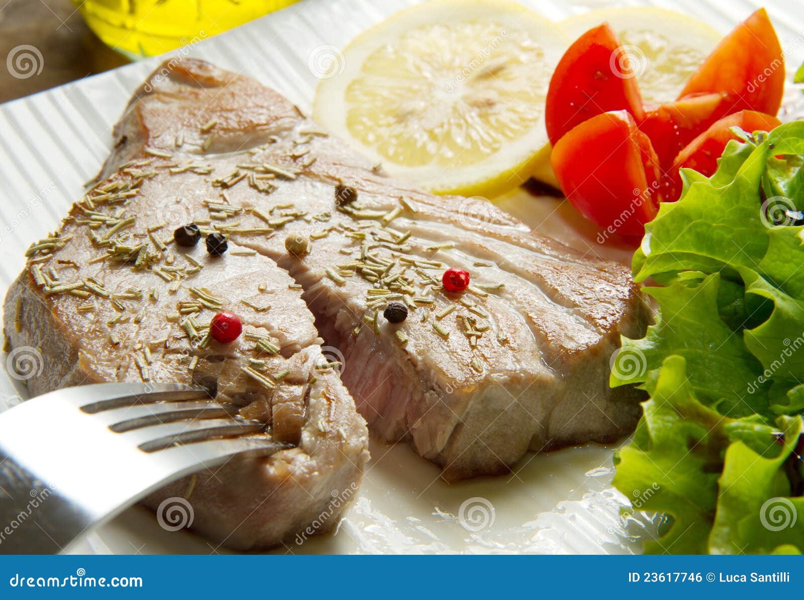 Het Filethaakwerk Van De Tonijn Met Salade Stock Foto - Image of ...