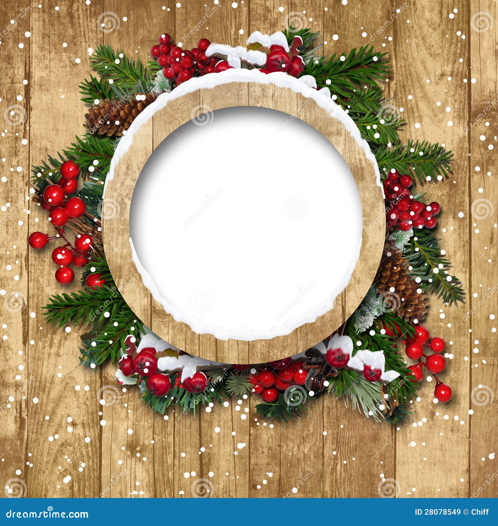 Het Frame Van Kerstmis Met Decoratie Op Houten Stock Afbeelding - Image ...