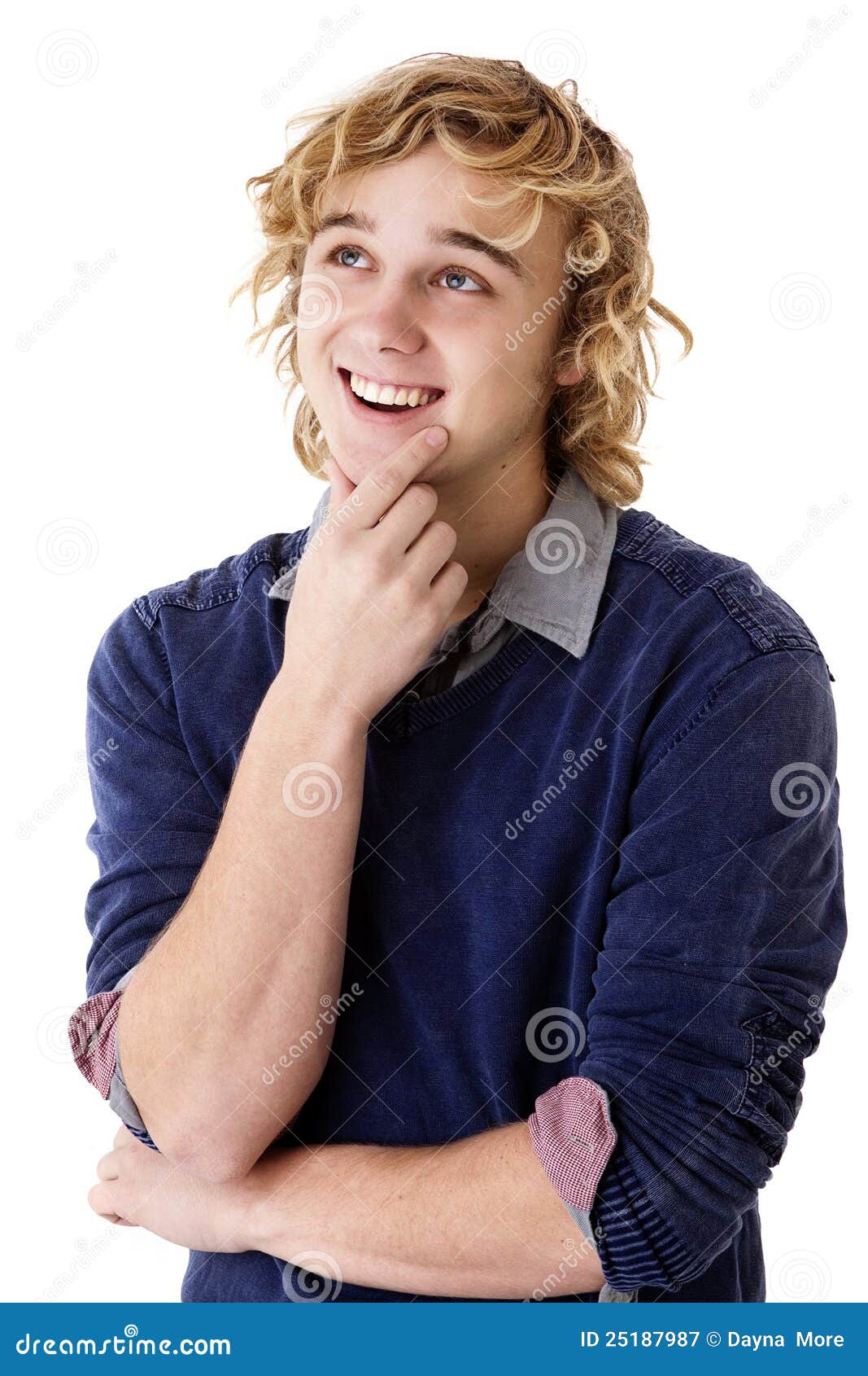 Het Gelukkige Jonge Mens Denken Stock Afbeelding - Image of mensen ...