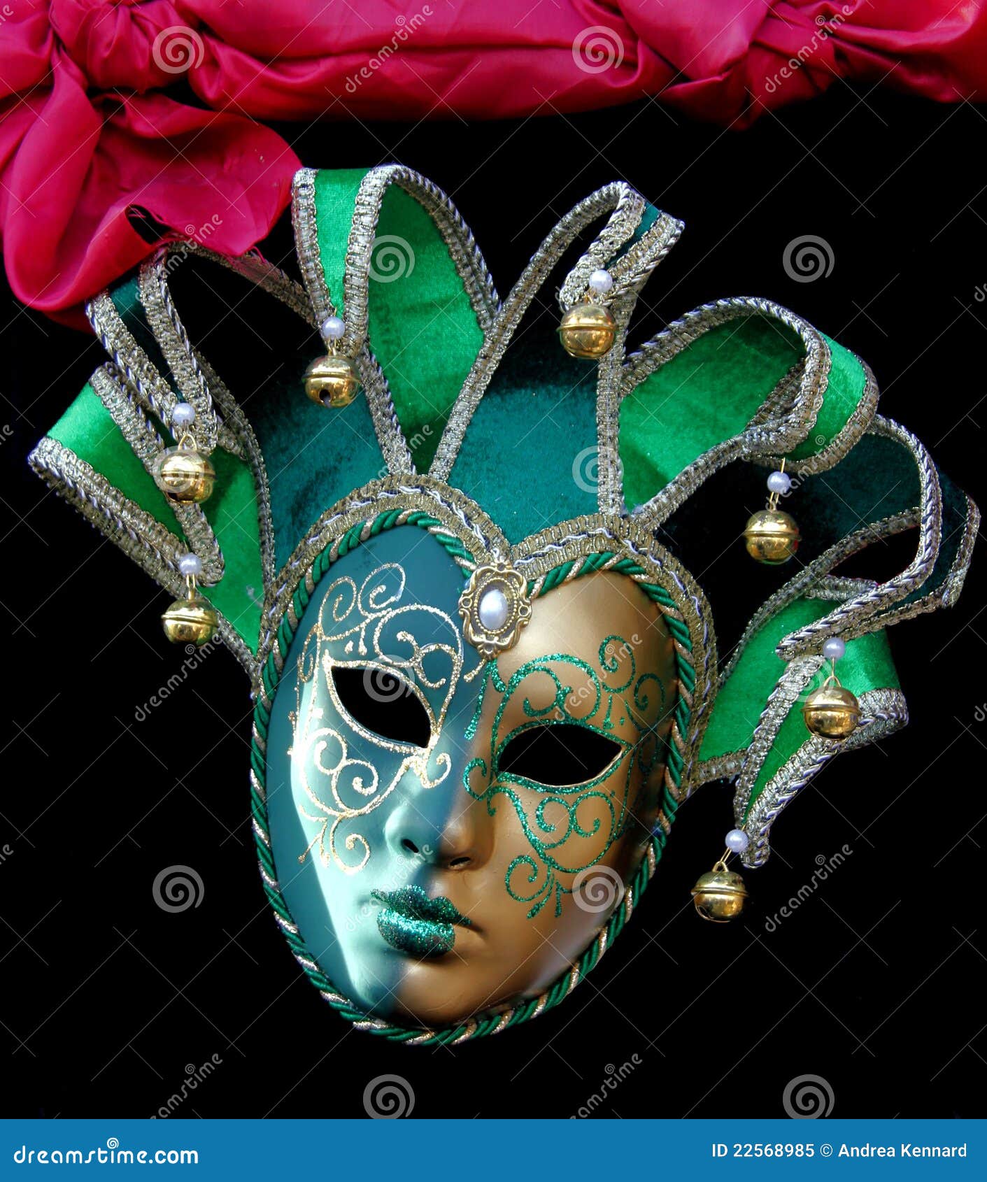 Het Groene Masker Van De Nar Van Carnaval Met Klokken Stock Afbeelding ...