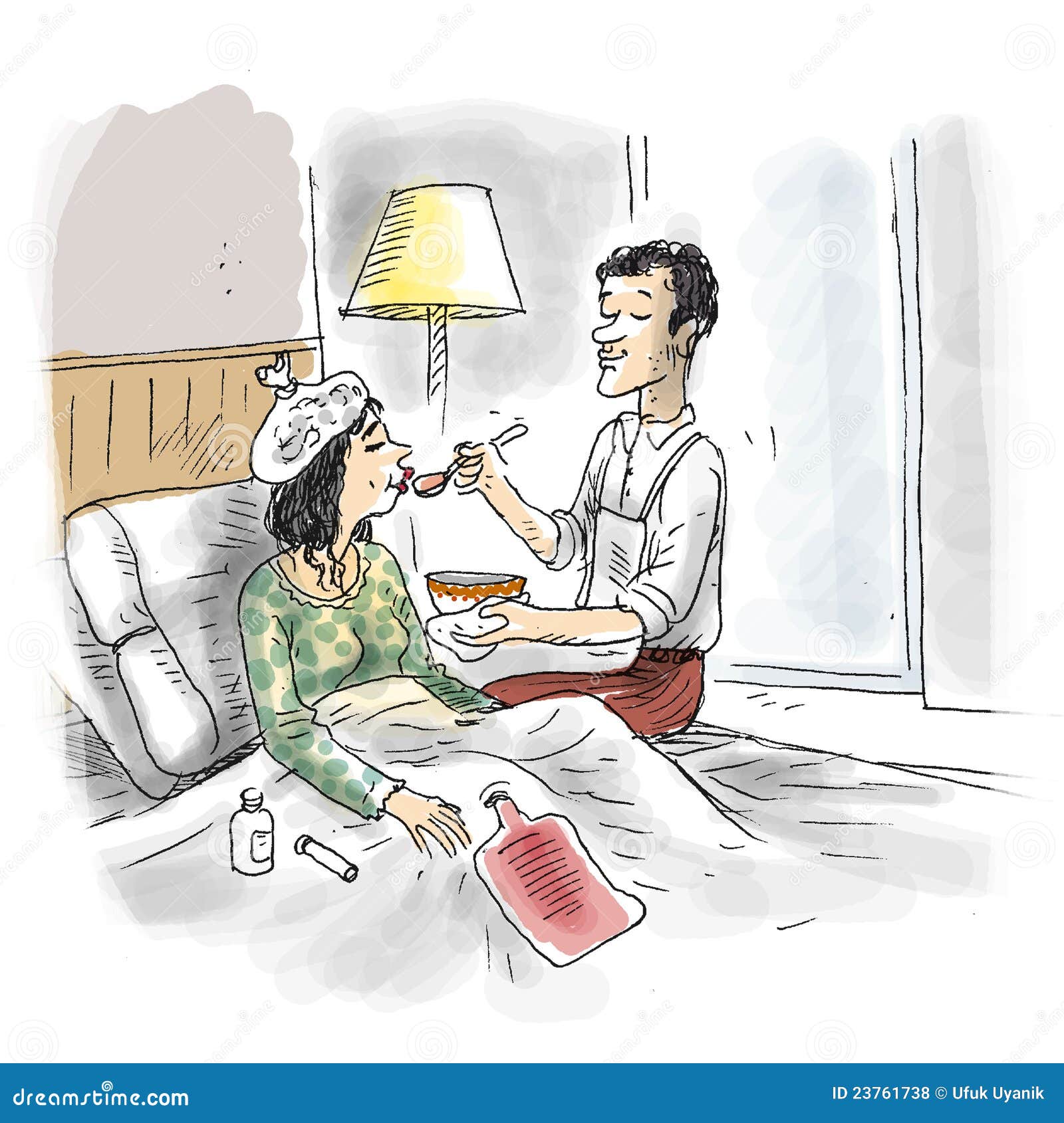 Het Helpen Aan Zieke Partner Stock Illustratie - Illustration of ...