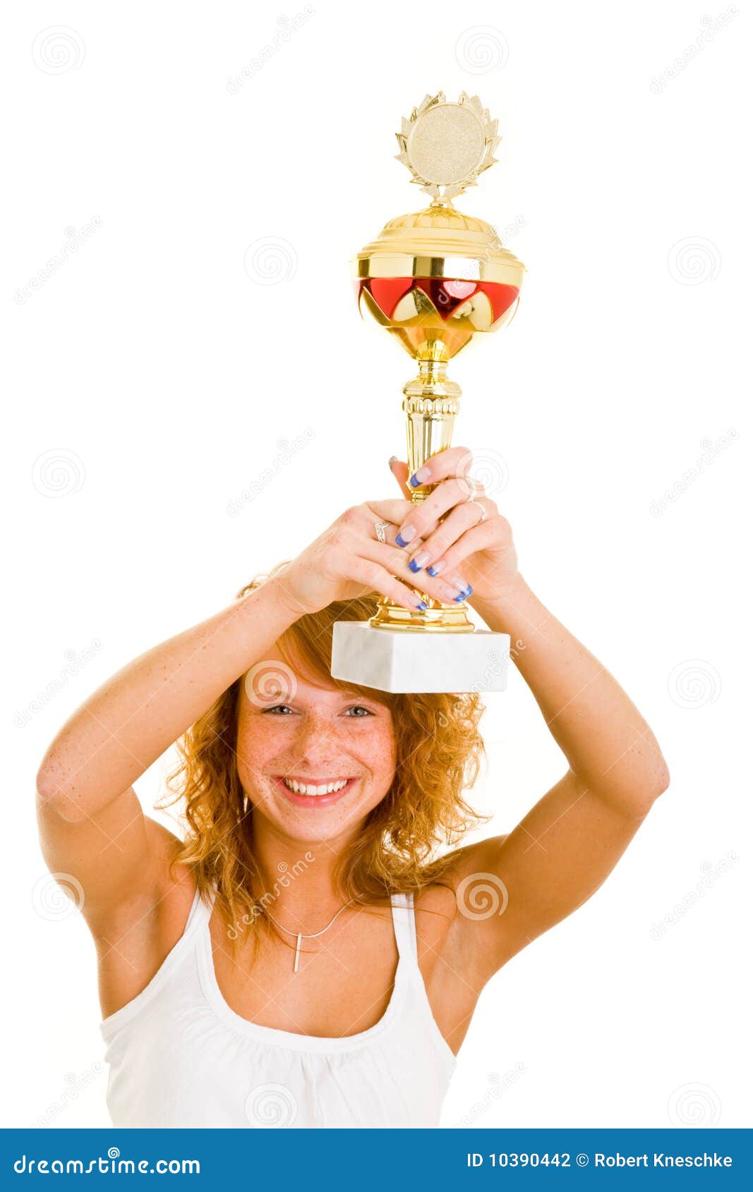 Het houden van een trofee stock foto. Image of lachen - 10390442