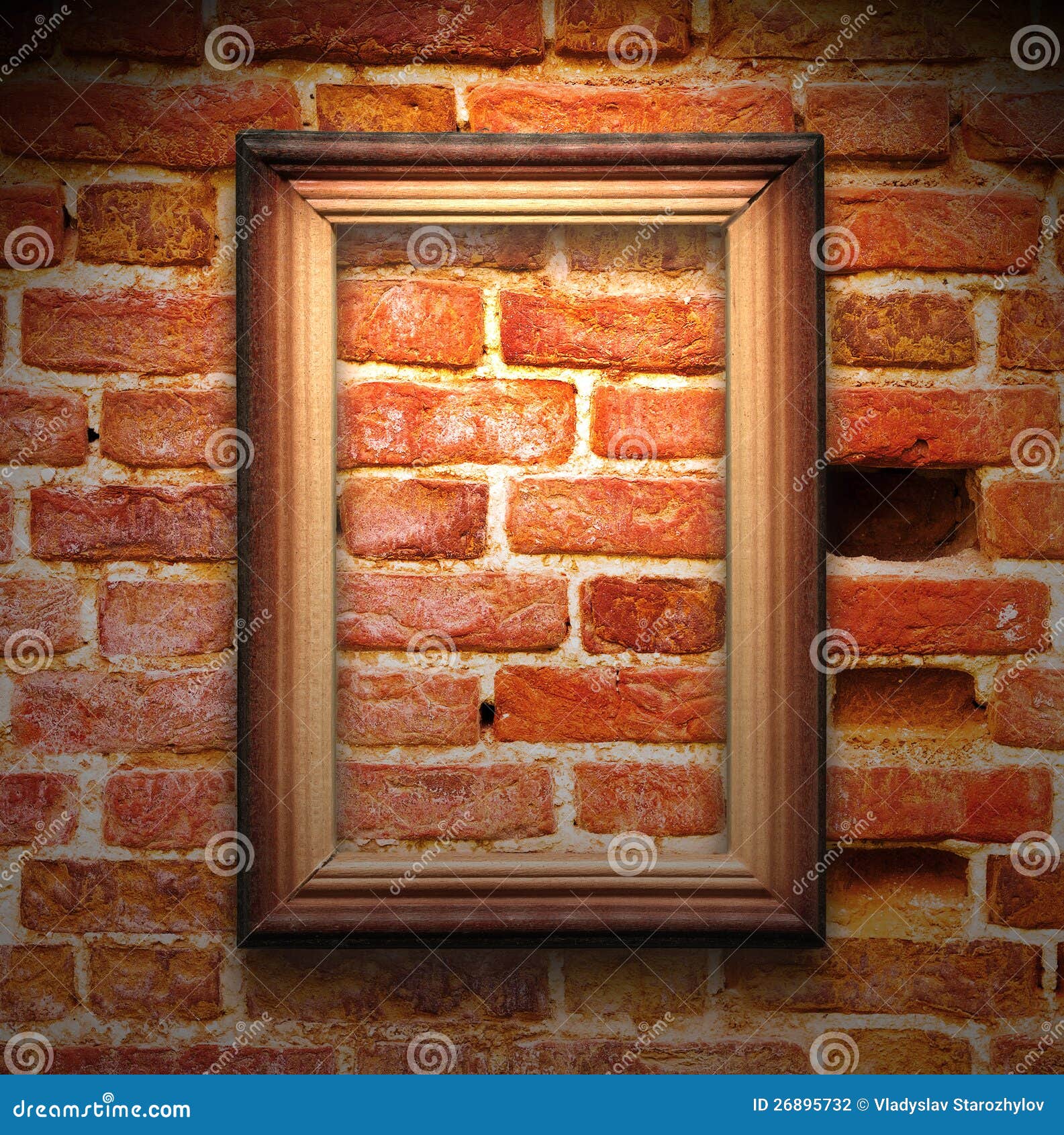 Het Houten Frame Op Bruine Bakstenen Muur Stock Foto - Image of ...