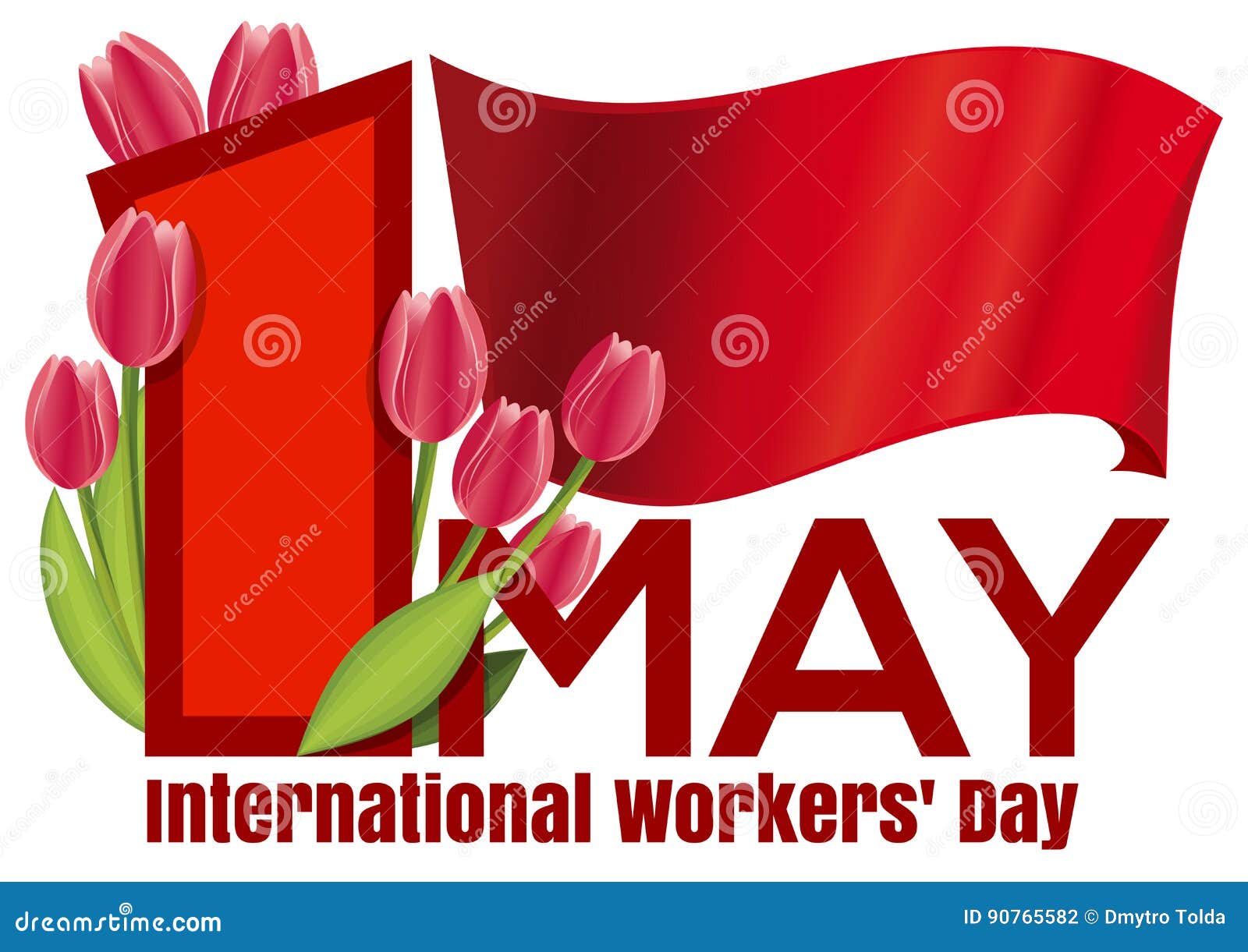Het Internationale Ontwerp Van De Arbeidersdag Met De Rode Vlag Vector ...