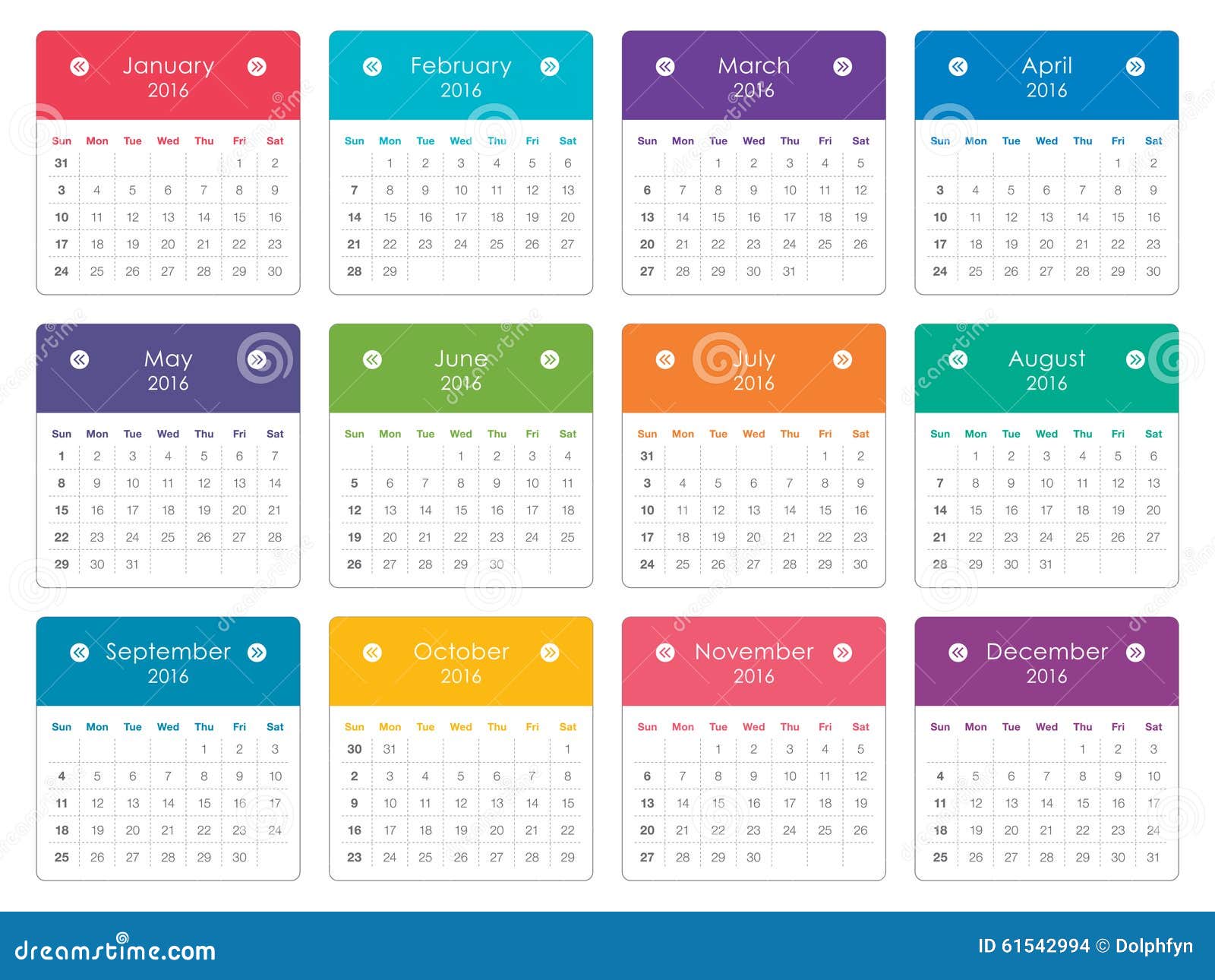 Het jaarkalender van 2016 vector illustratie. Illustration of nieuw ...