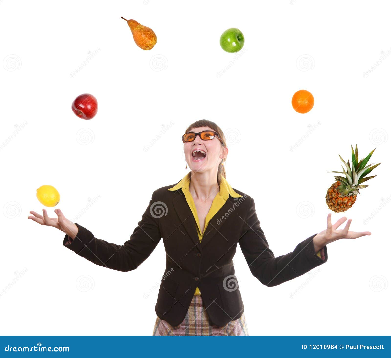 Het Jongleren Met Van De Vrouw Fruit Stock Foto - Image of dieet, appel ...