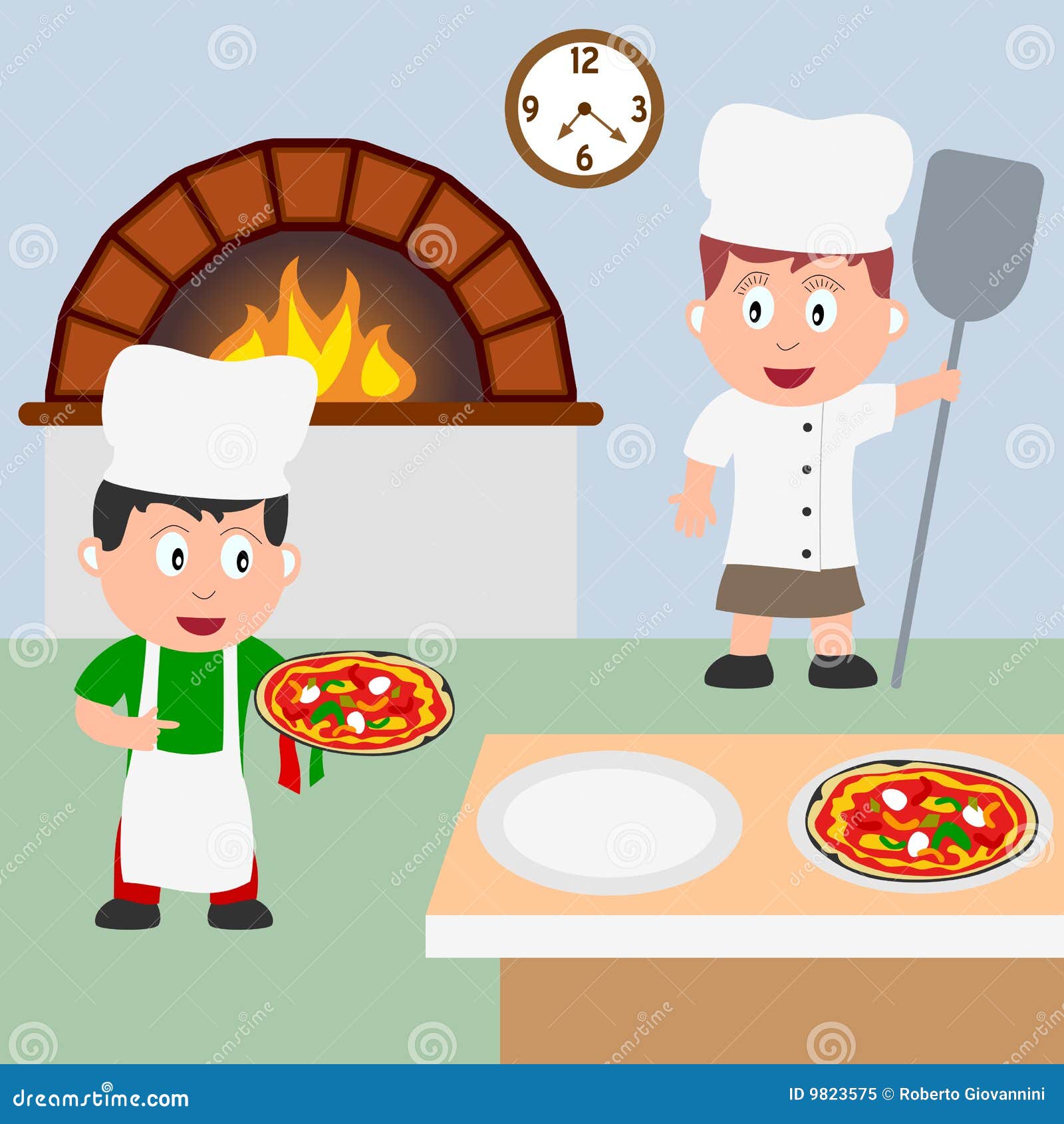 Het Koken Van Twee Chef-koks Van De Pizza Vector Illustratie ...