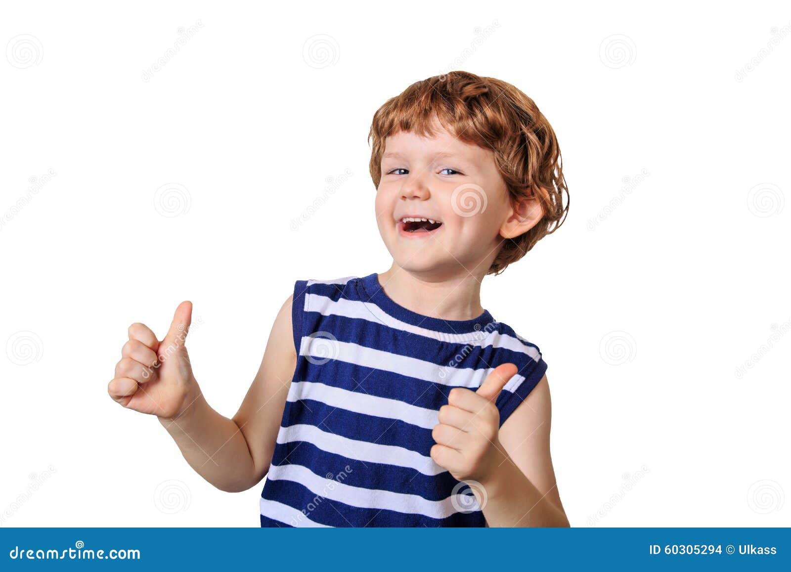 Het Lachen Kind Het Tonen Beduimelt Omhoog Stock Foto - Image of ...