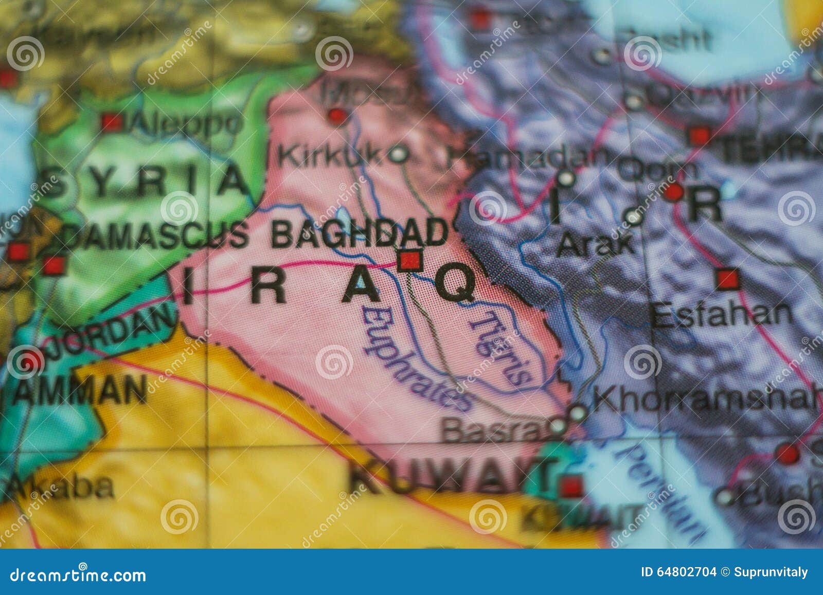Het land van Irak op kaart stock foto. Image of plaats - 64802704