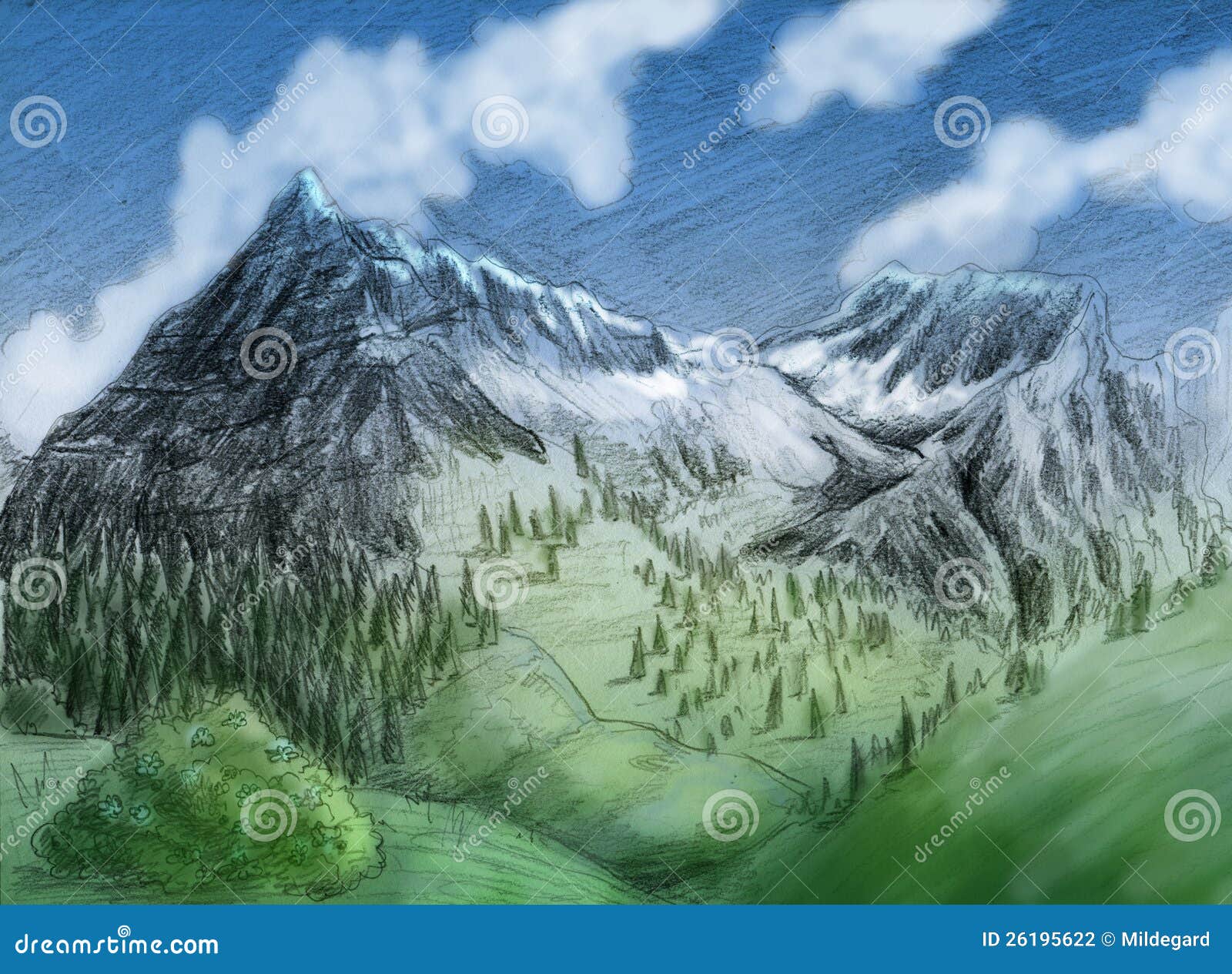 Het landschap van de berg stock illustratie. Illustration of tekening ...