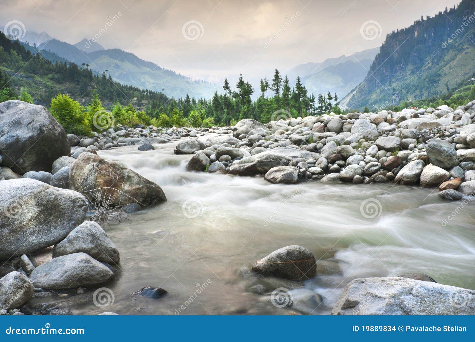 Het Landschap Van De Berg Met Rivier En Bos Stock Foto - Image of ...
