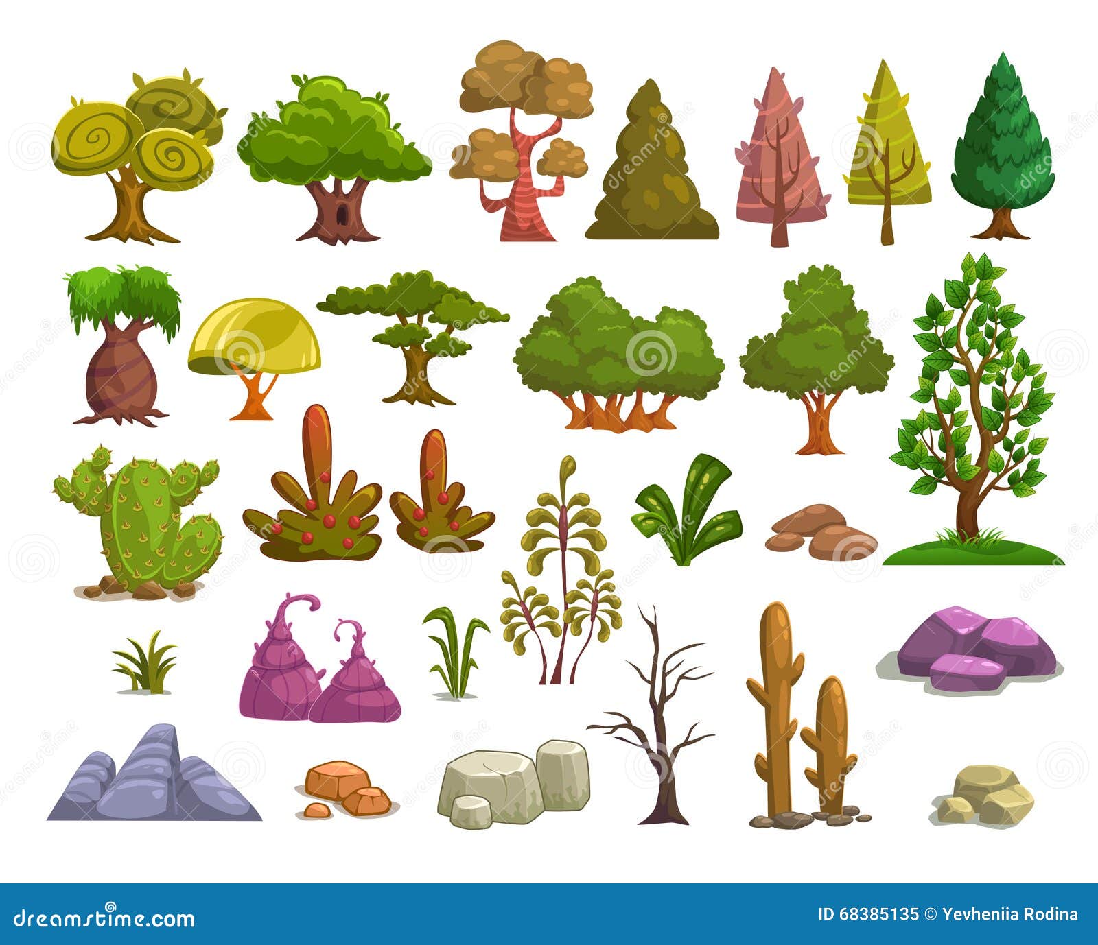 Het Landschapselementen Van De Beeldverhaalaard Vector Illustratie ...